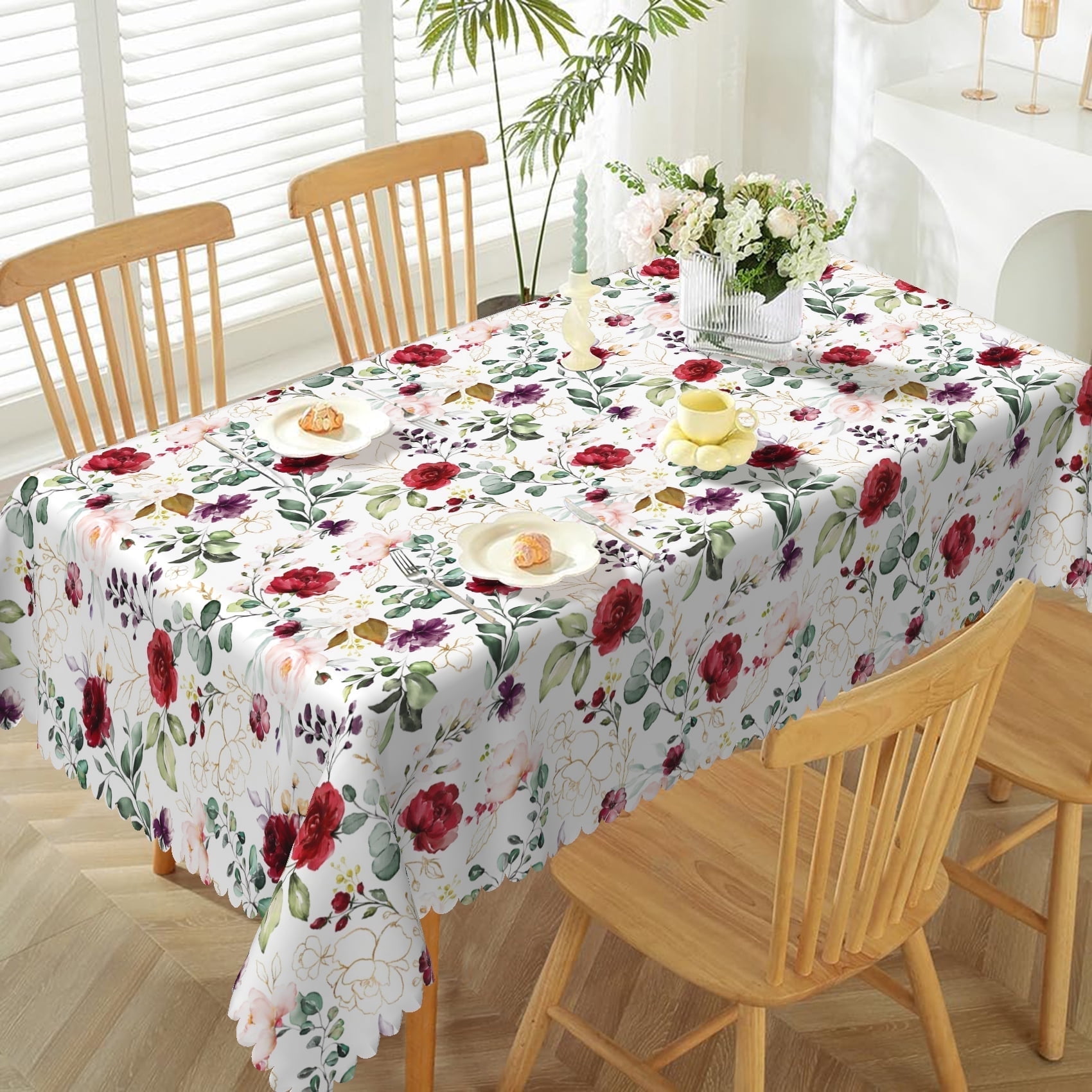 MIZHONA Floral Tablecloth Rectangle Spring Picnic Table Cover for ...