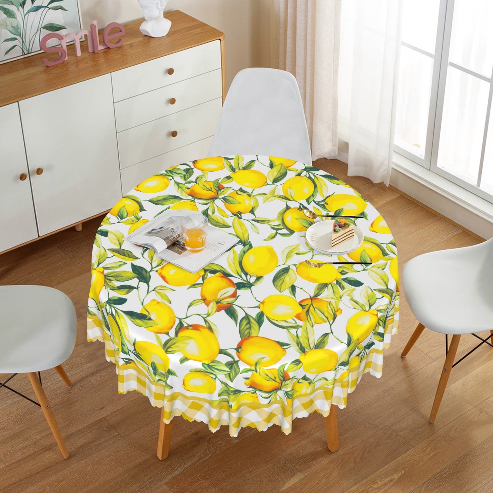 MIZHONA Yellow Lemon Round Tablecloth,Summer Theme Table Cloth for ...