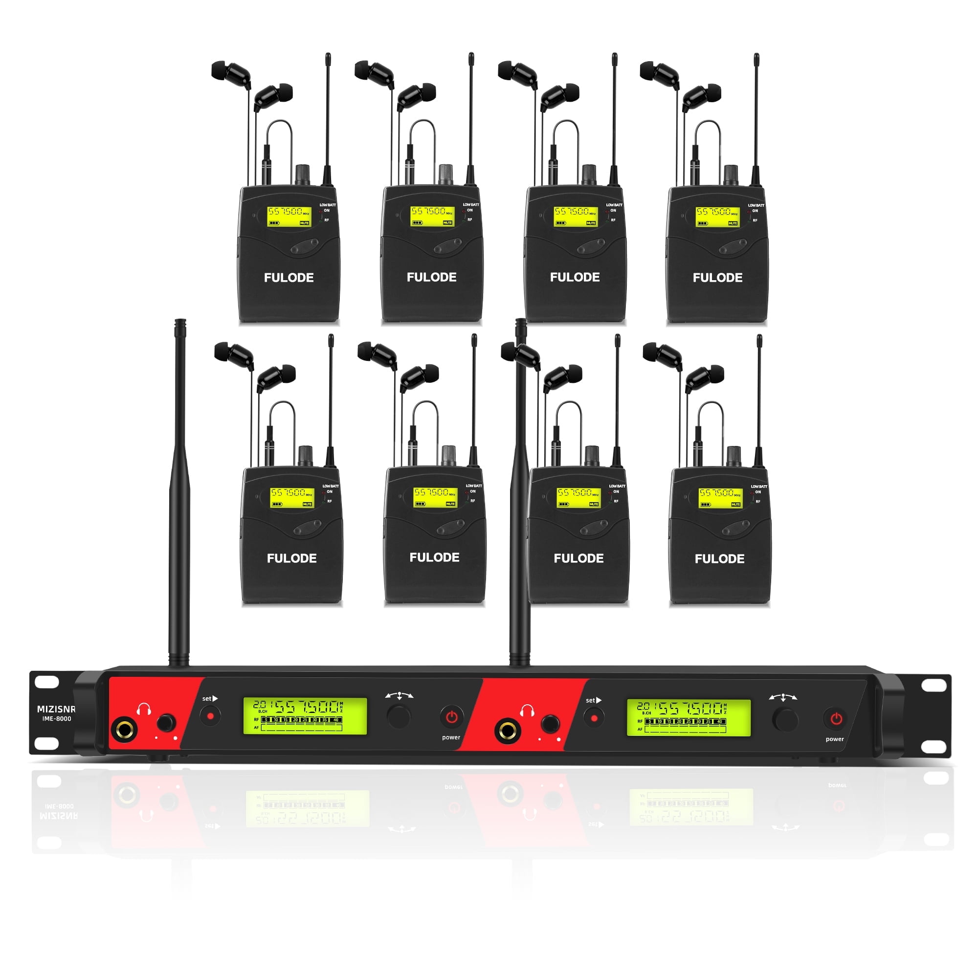FULODE Wireless in Ear Monitor System, 2 Channel 8 Bodypacks Pro Mono ...