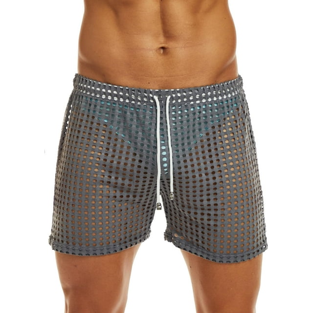 MIZOK Men's Sexy Fishnet See Through Underwear Lounge Hollow Boxer ...