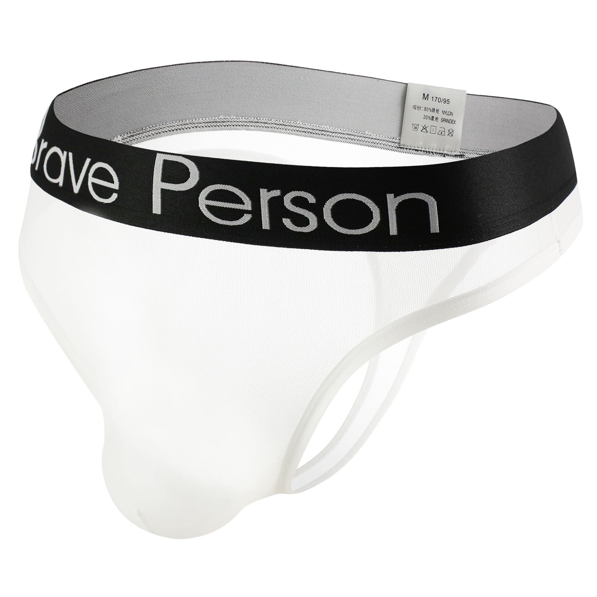 MIZOK Men's Thongs Sexy Bikini Briefs G-String Mesh Underwear White XL ...