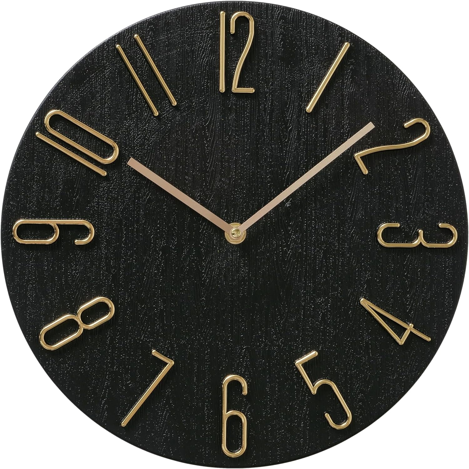 MId-Century Modern Wall Clock, Quartz Movement, Black with Gold ...