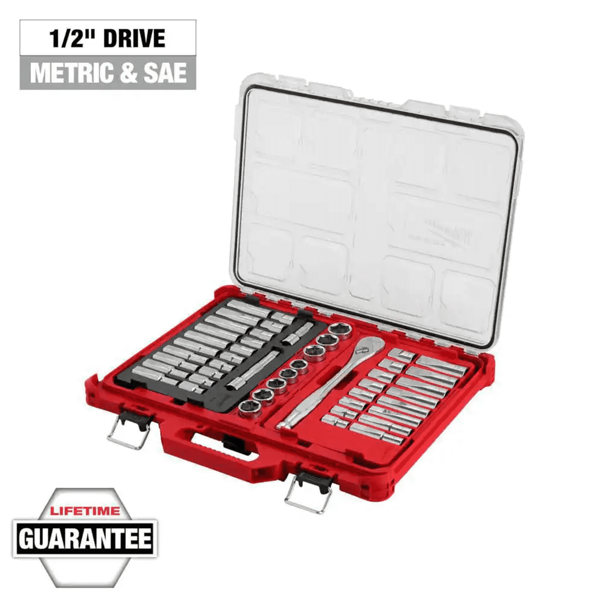 Milwaukee 47pc 1/2" Drive Ratchet & Socket Set with FOUR FLAT™ Sides, 90 Tooth Design, PACKOUT ...