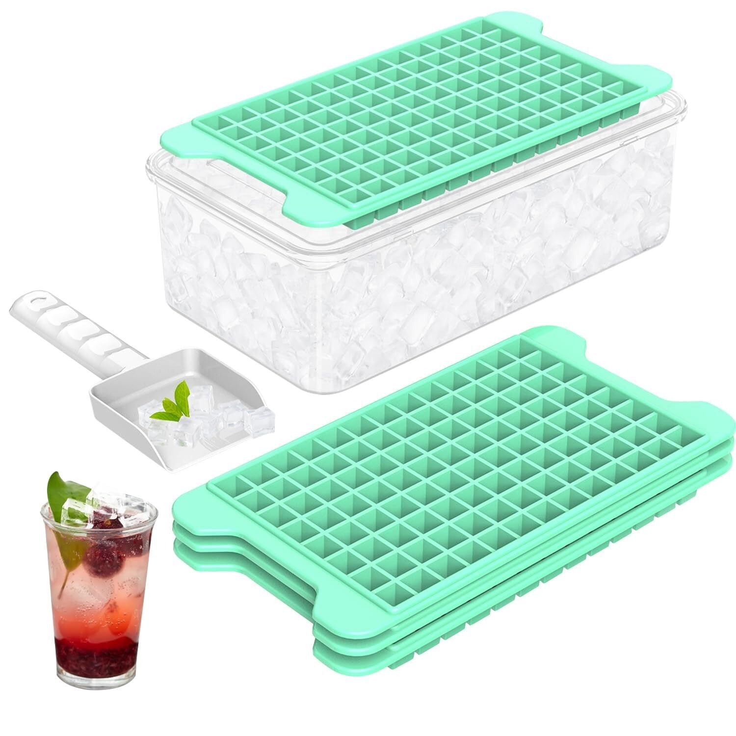 MIni Ice Cube Tray for Freezer with Lid and Bin, Easy Release Small Ice ...