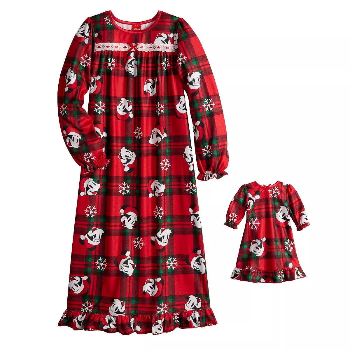 MInnie Mouse Santa Girl's Christmas Holiday Flannel Nightgown, Doll ...