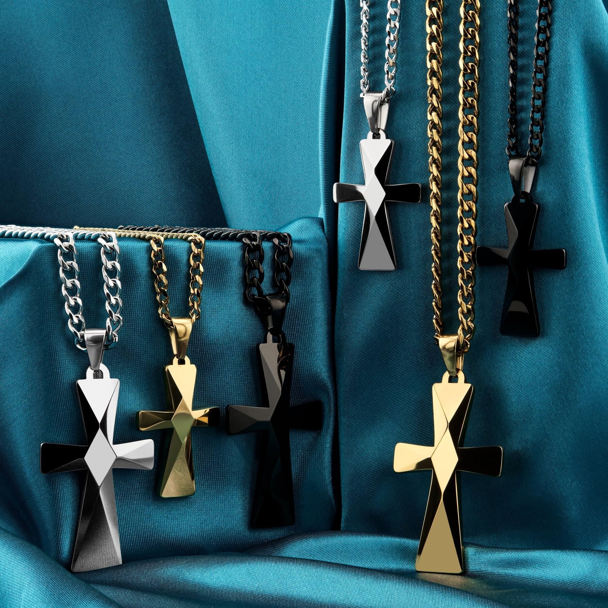 MJ Metals Jewelry Tungsten Carbide Large Gold Plated Cross Pendant ...