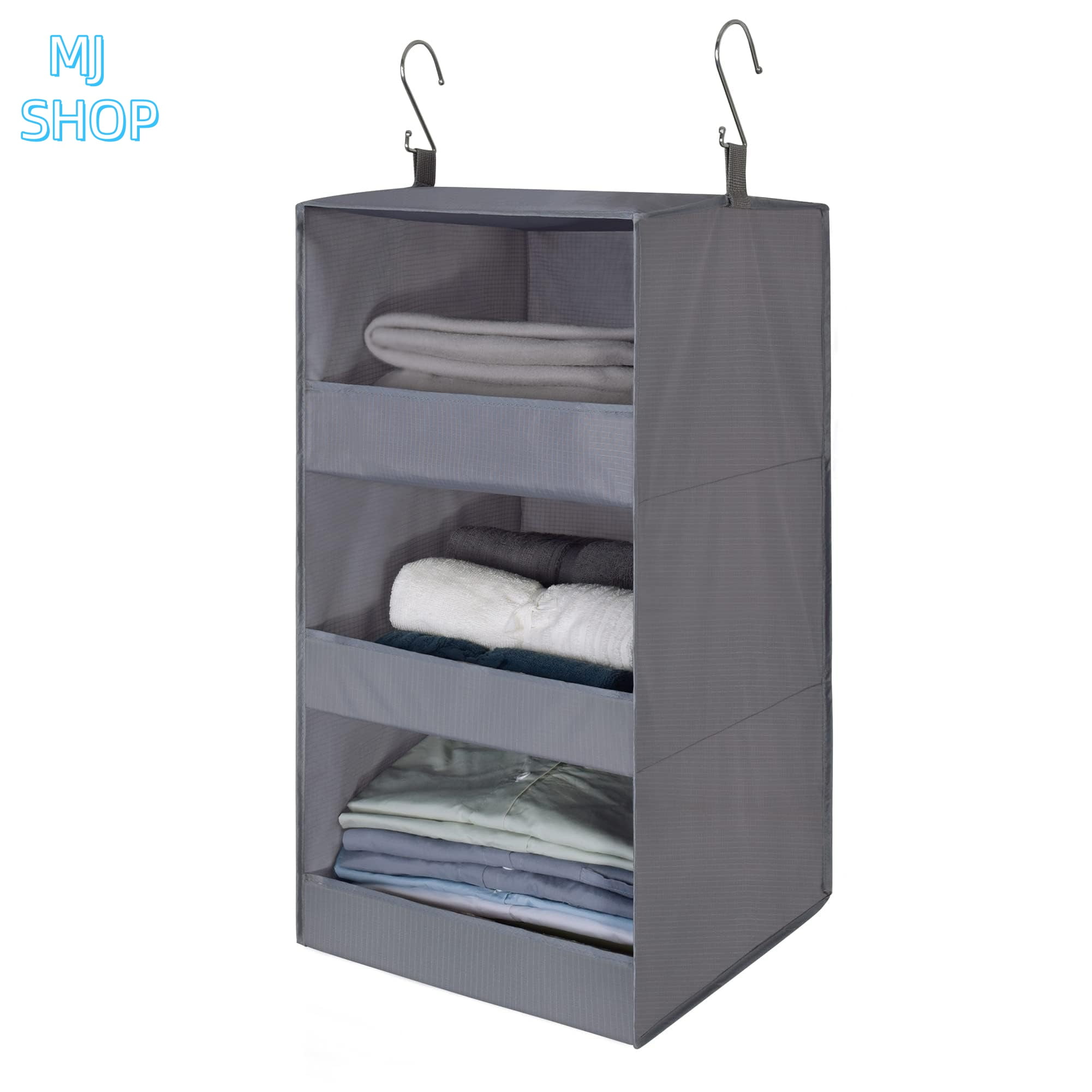 MJ SHOP 3-Shelf Hanging Closet Organizer | Collapsible Closet Rack | For Closet RV | Gray ...
