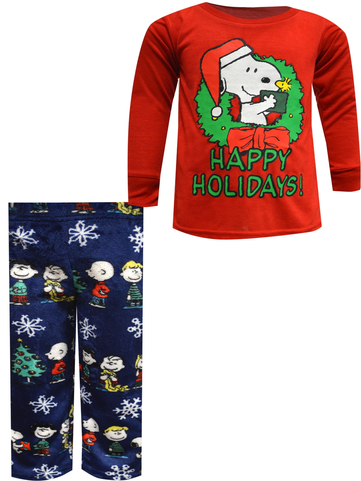 MJC Boys Peanuts Snoopy and Woodstock Happy Holidays Kids Pajama (10) - Walmart.com