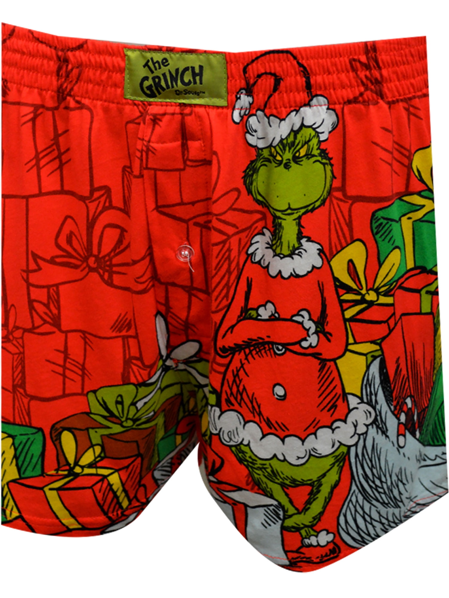 MJC Mens The Grinch Here For The Presents Christmas Boxer Shorts (X ...