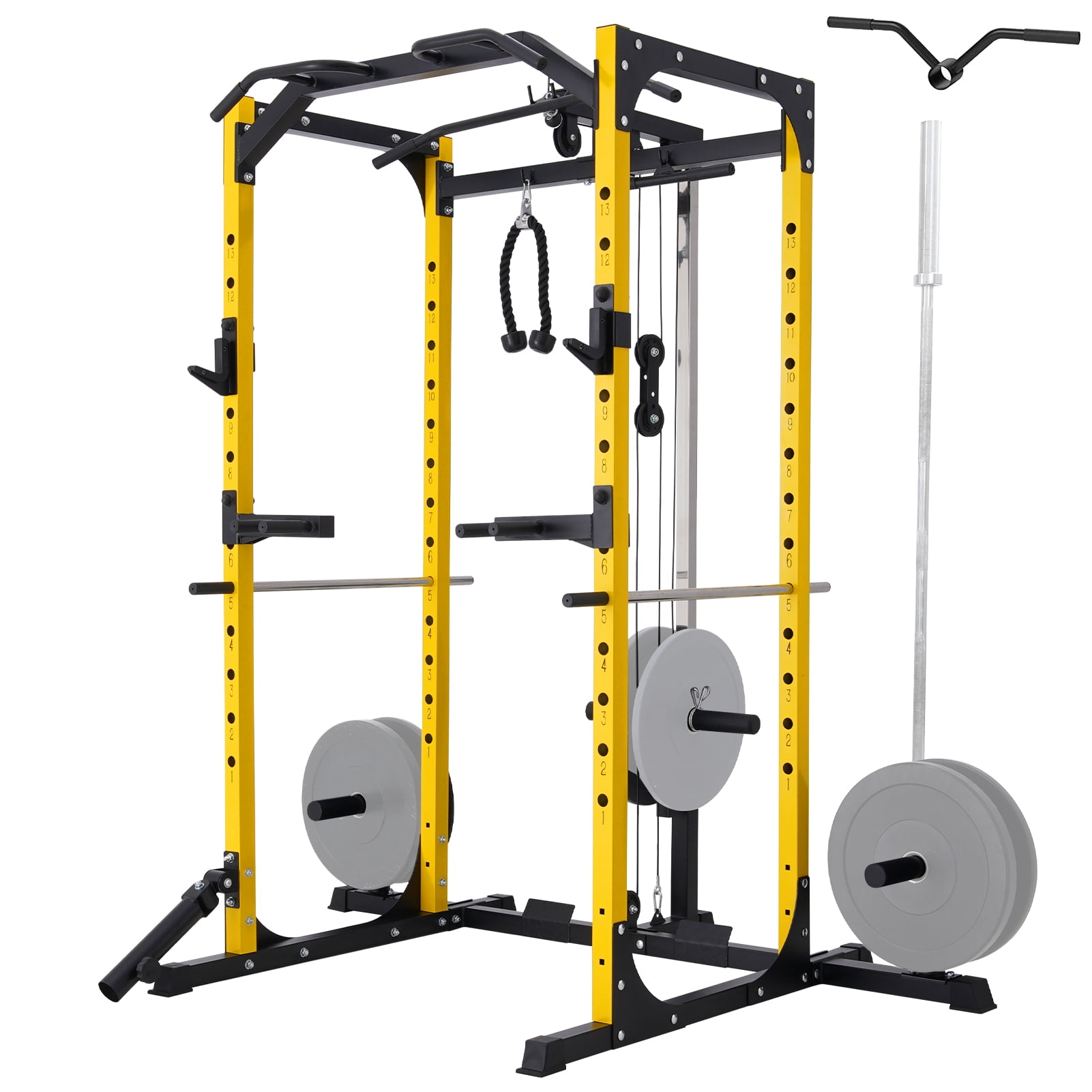 MJDB Home Gym Power Rack Cage with LAT Pulldown System, Lifting Bar ...
