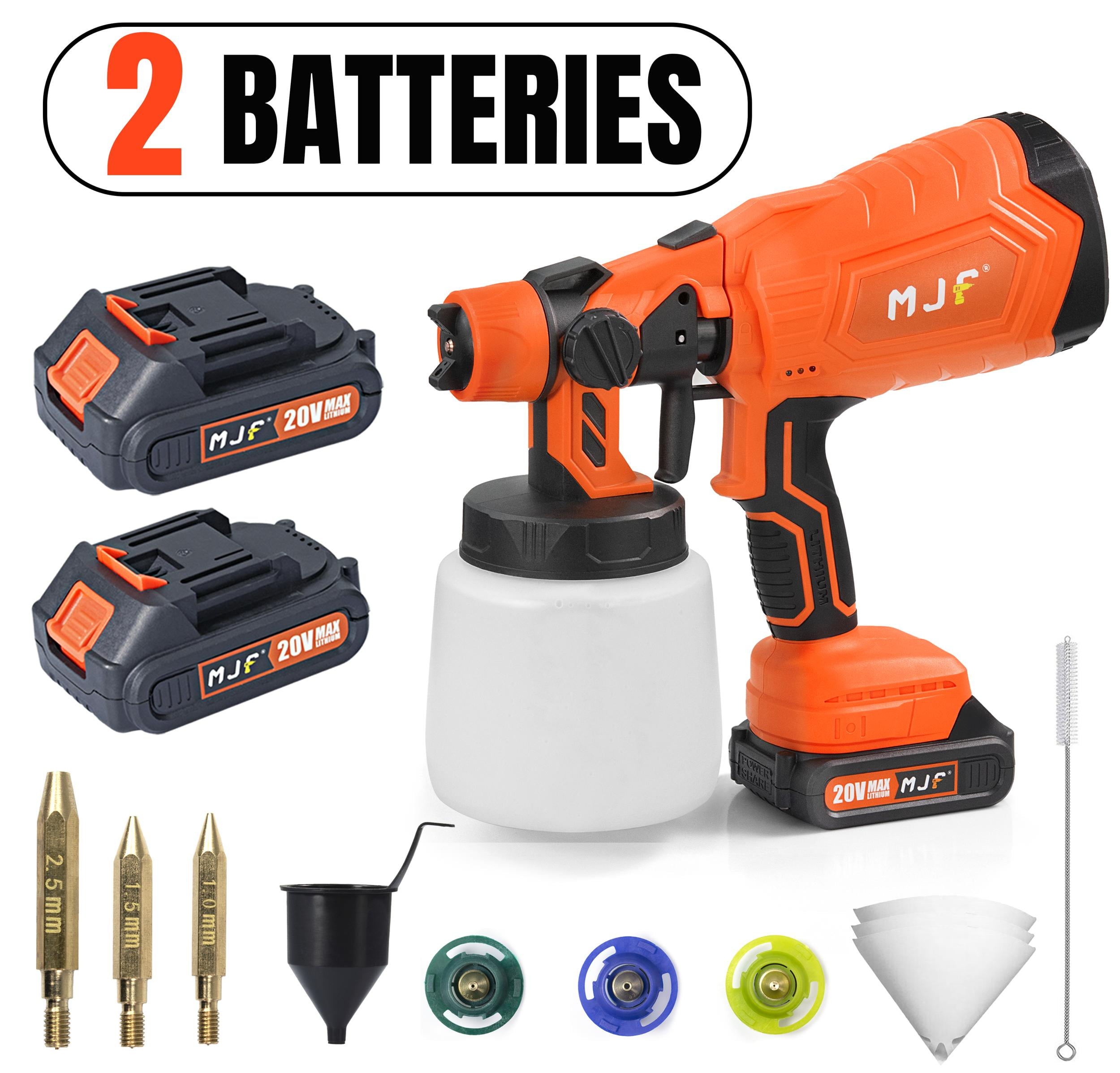 MJF Cordless Paint Sprayer, 20V 2.0Ah Batteries, 4 Nozzles, 3 Patterns ...