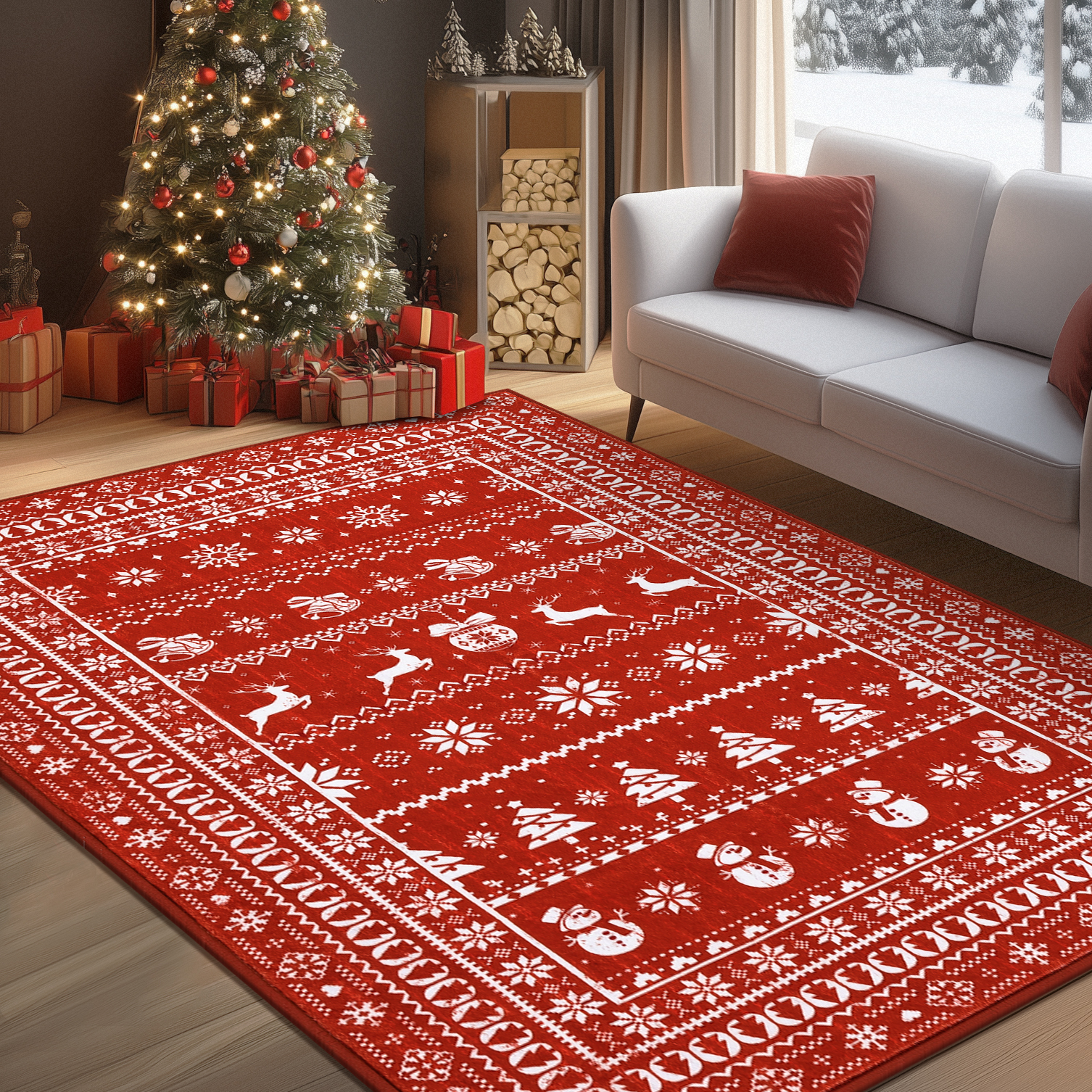MJIAexp 3'x5' Christmas Area Rug,Washable Red Snowflake Indoor ...