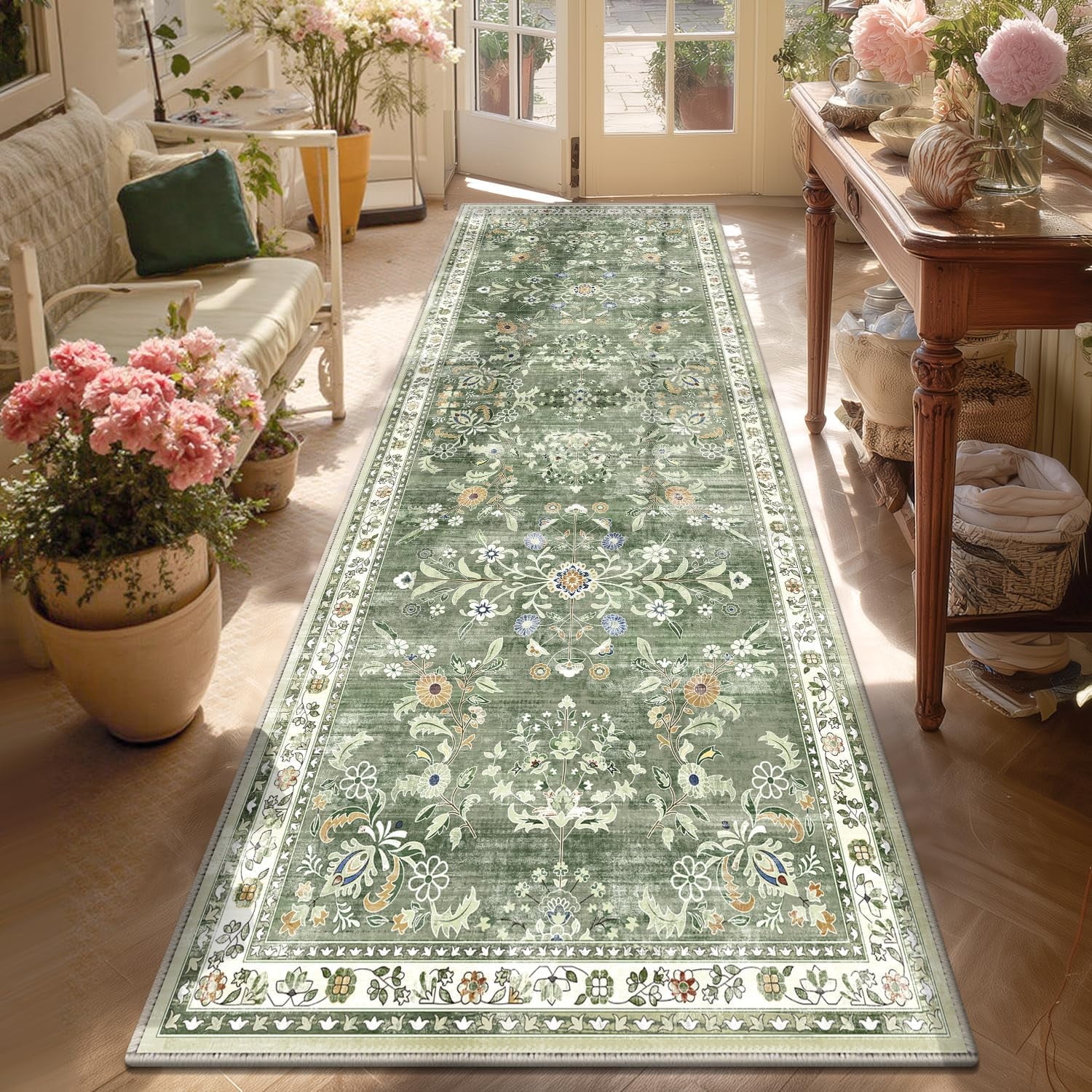 MJIAexp 3'x8' Boho Runner Rug,Non Slip Washable Floral Hallway Runner ...