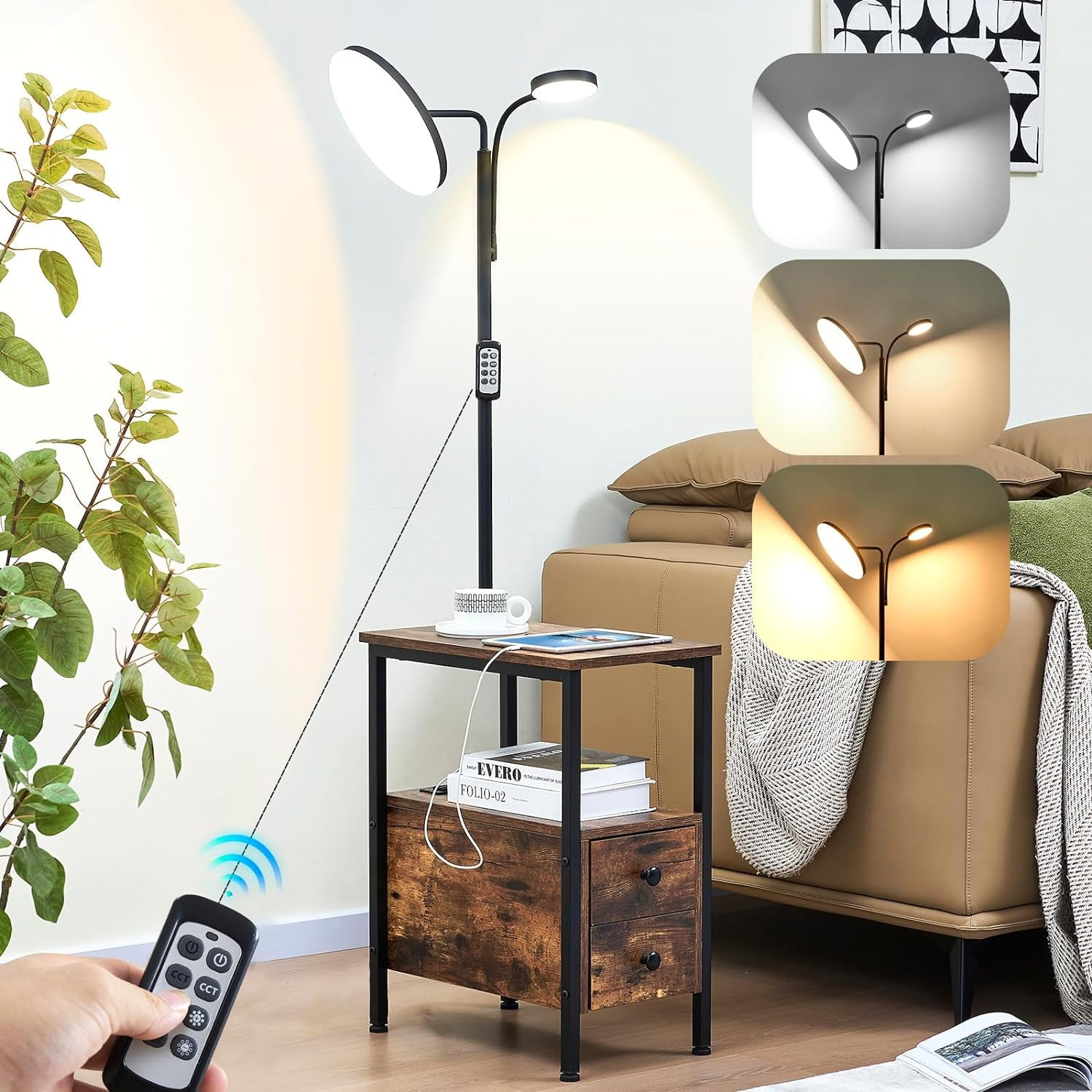 MJIAexp 59" LED Floor Lamp with Table, End Table with Adjustable ...