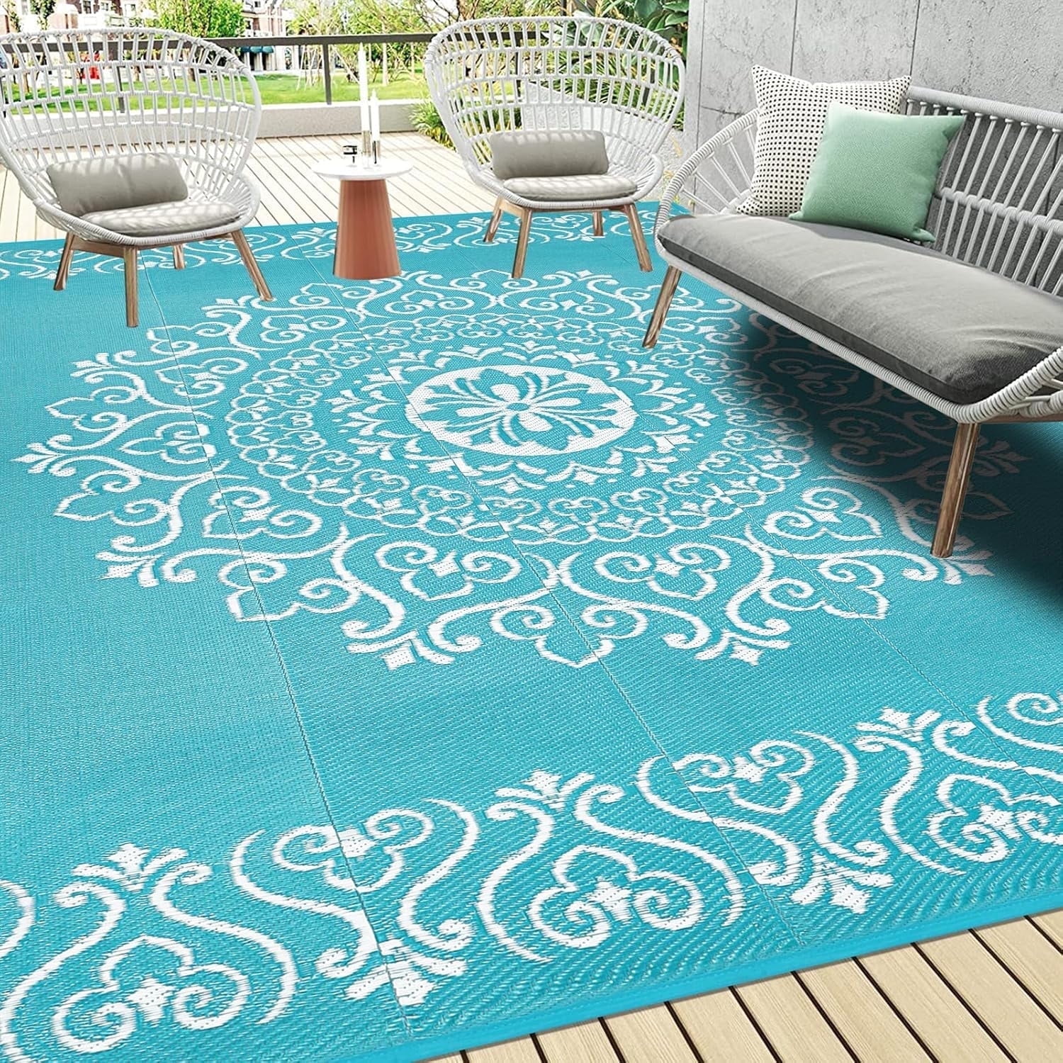 MJIAexp 6'x9' Blue Outdoor Rug, Reversible Waterproof RV Rug, Portable ...