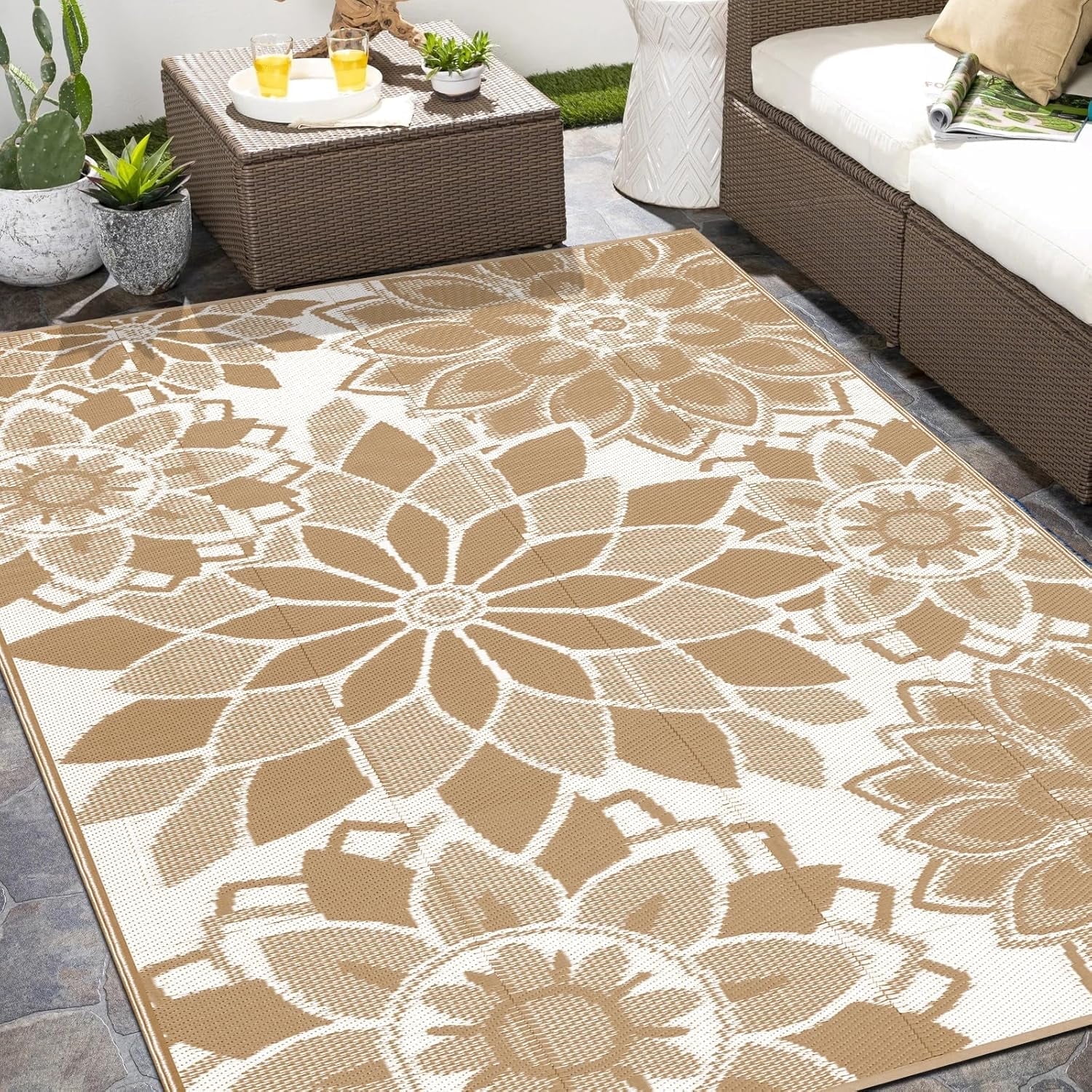 MJIAexp 6'x9' Brown Outdoor Rug, Reversible Patio Mat for Outdoor Use ...