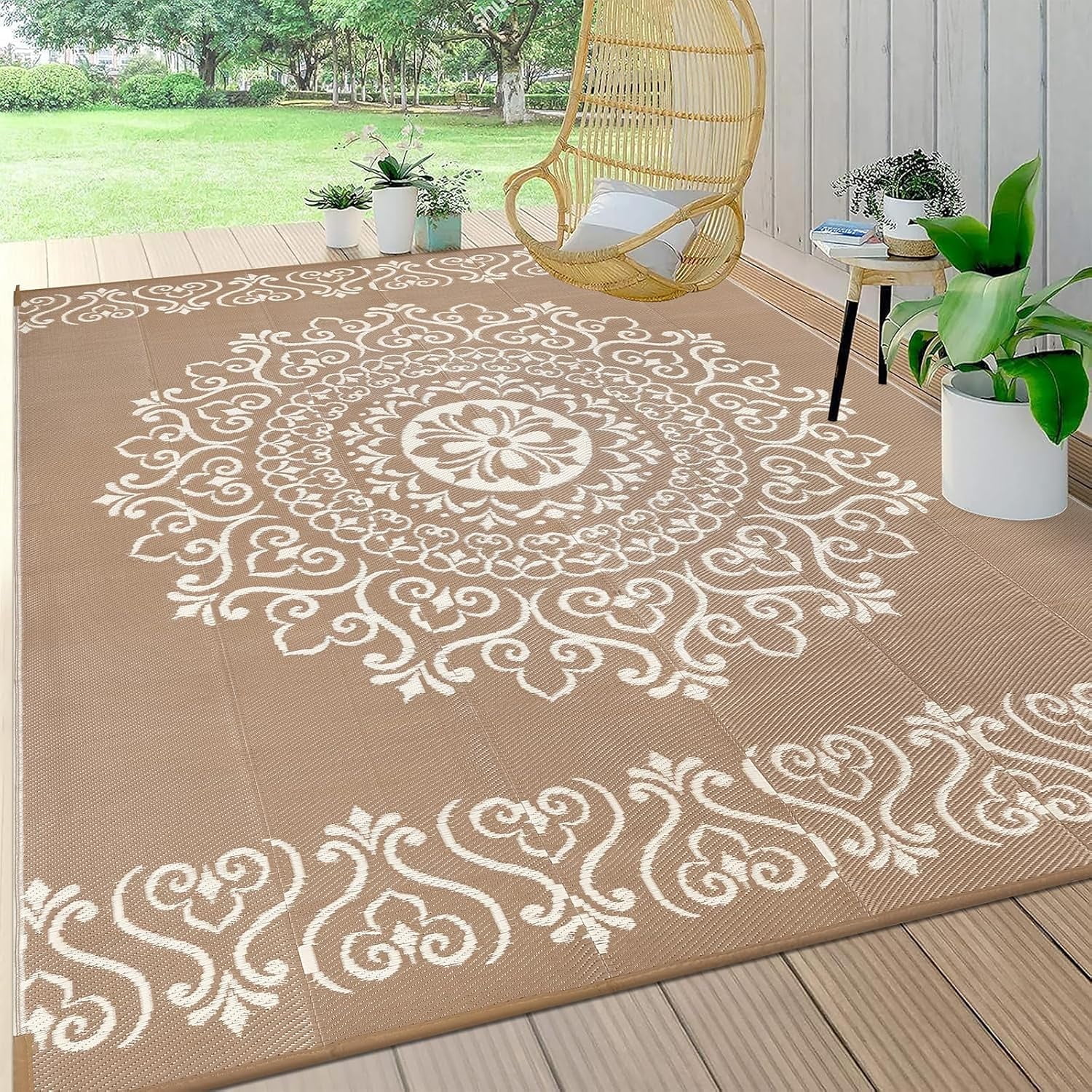 MJIAexp 6'x9' Brown Outdoor Rug Patio Rug Waterproof RV Outdoor Rug ...