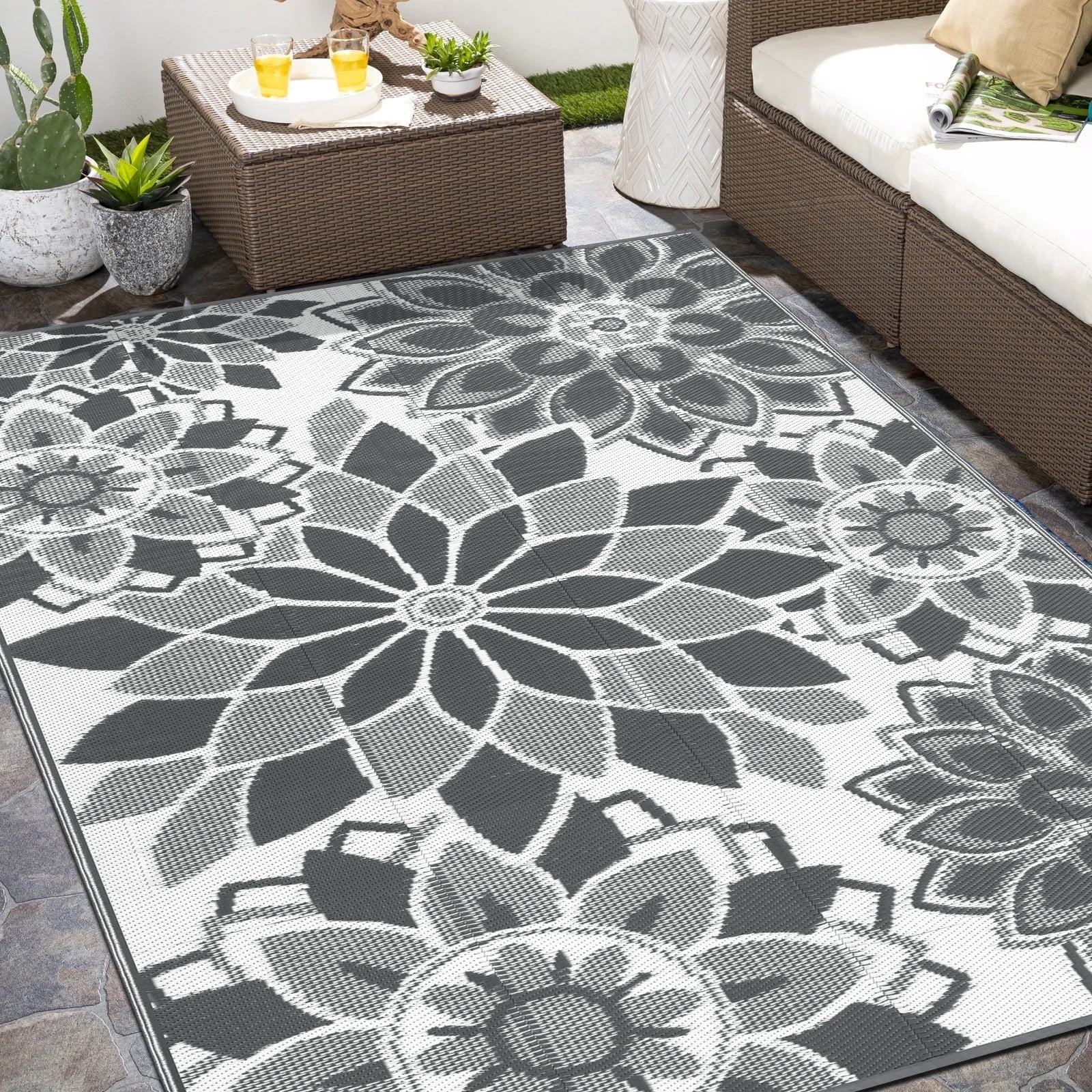 MJIAexp 6'x9' Outdoor Rug, Reversible Gray Waterproof Mat, Durable ...