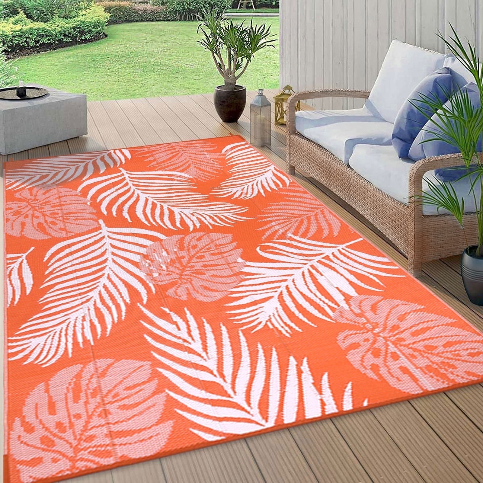 MJIAexp 6'x9' Orange Outdoor Rug Patio Rug Waterproof RV Outdoor Rug ...