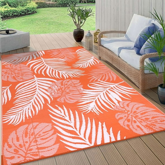 MJIAexp 6'x9' Orange Outdoor Rug Patio Rug Waterproof RV Outdoor Rug ...