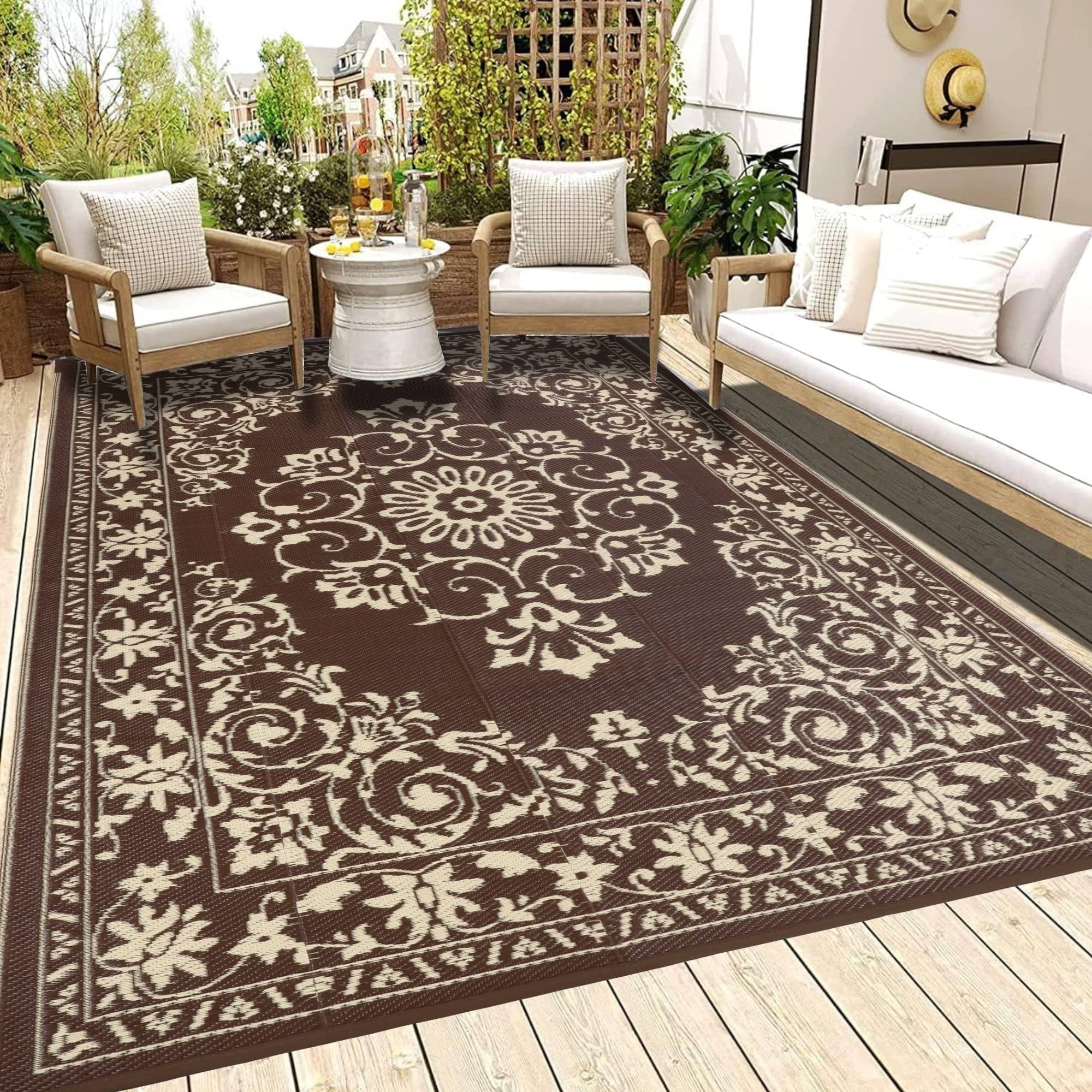 MJIAexp 8'x10' Beach Brown Outdoor Rug Patio Rug Waterproof RV Outdoor ...