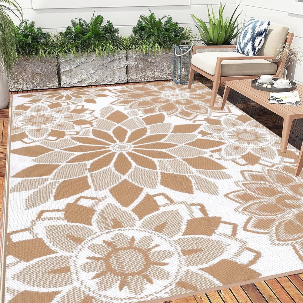 MJIAexp 8'x10' Brown Outdoor Rug Patio Rug Waterproof RV Outdoor Rug ...