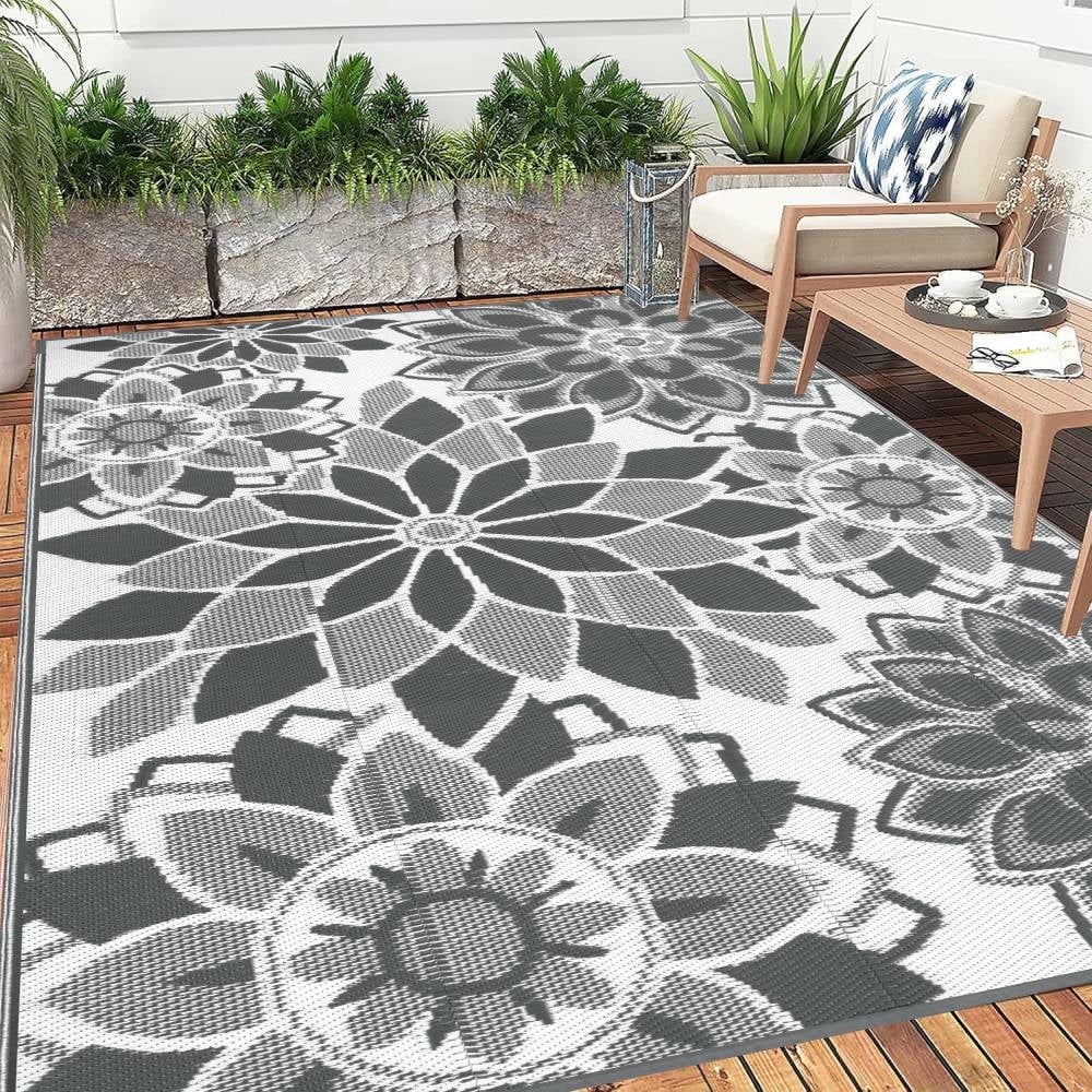 MJIAexp 8'x10' Reversible Gray Outdoor Rug, Waterproof Durable Plastic ...
