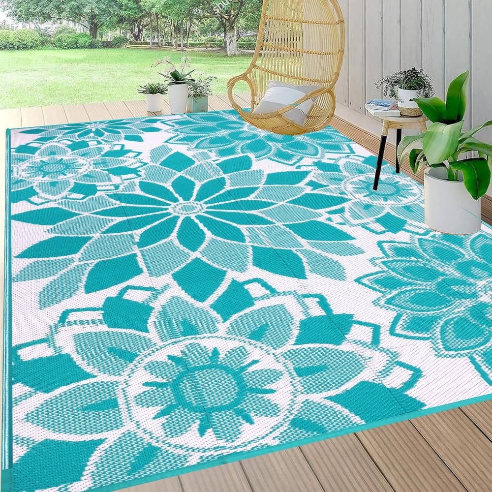 MJIAexp 9'x12' Blue Outdoor Rug Patio Rug Waterproof RV Outdoor Rug ...