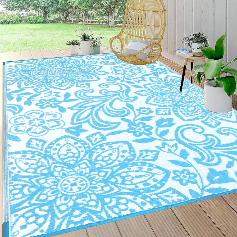 MJIAexp 9'x12' Blue Outdoor Rug Patio Rug Waterproof RV Outdoor Rug ...