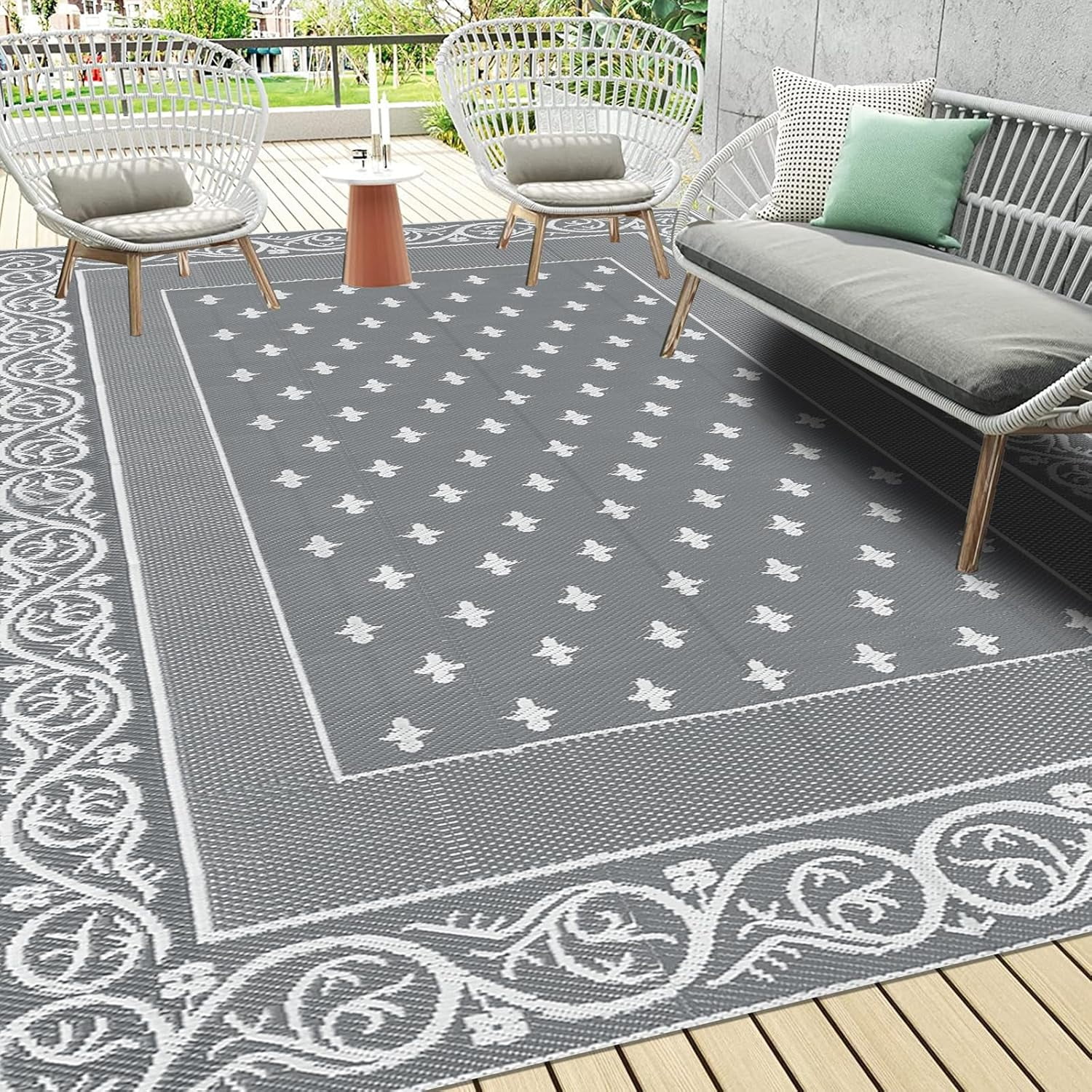 MJIAexp 9'x12' Grey Outdoor Rug Patio Rug Waterproof RV Outdoor Rug ...
