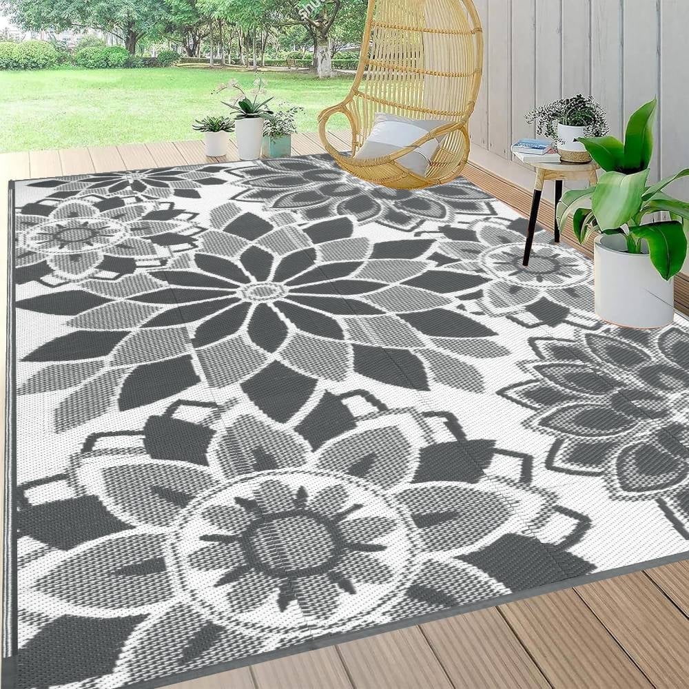 MJIAexp 9'x12' Gray Outdoor Rug, Reversible Waterproof Camping Mat ...