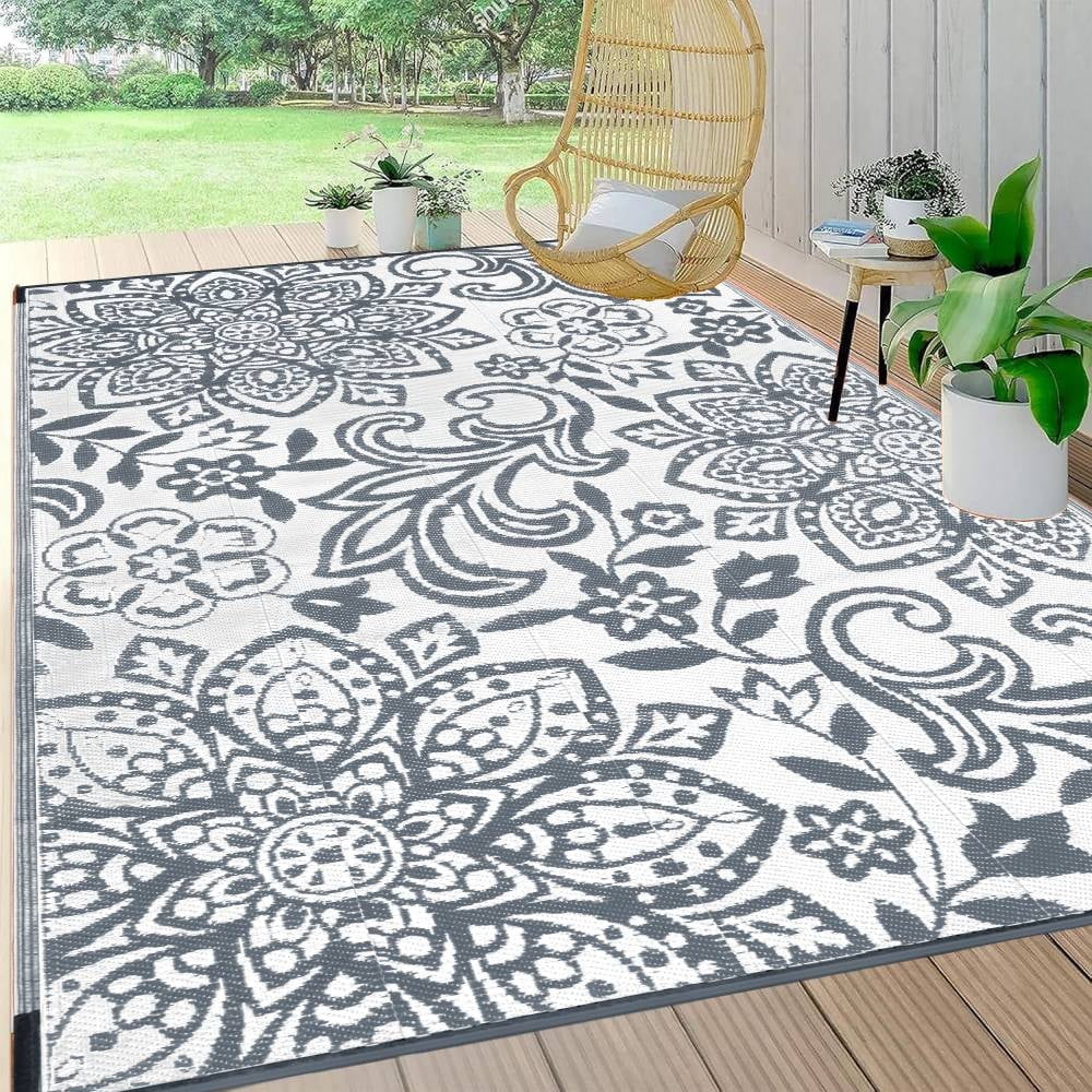 MJIAexp 9'x12' Gray Outdoor Rug Patio Rug Waterproof RV Outdoor Rug ...