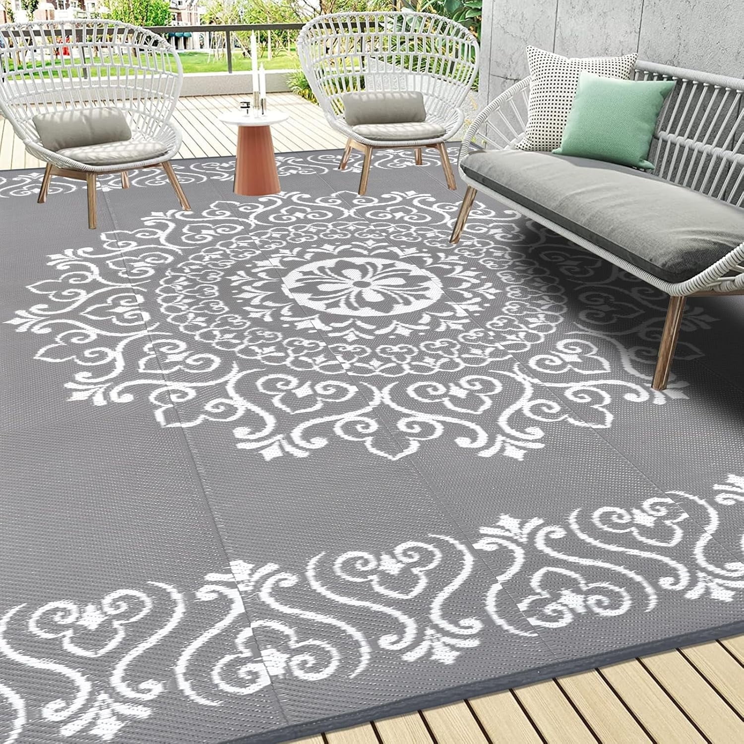 MJIAexp 9'x12' Gray Outdoor Rug Patio Rug Waterproof RV Outdoor Rug ...