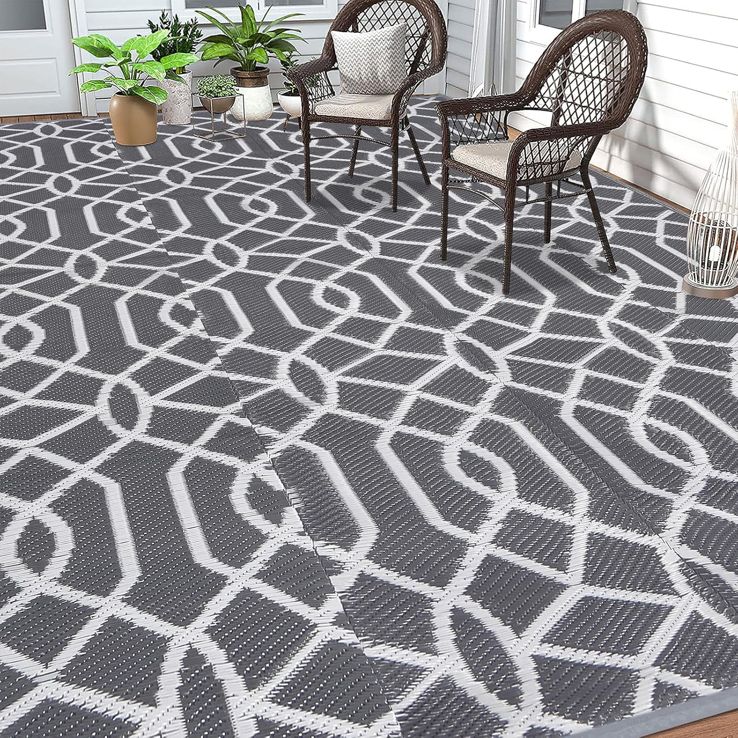 MJIAexp 6' x 9' Outdoor Rugs for Patio, Curved Geometric RV Outdoor Rug ...