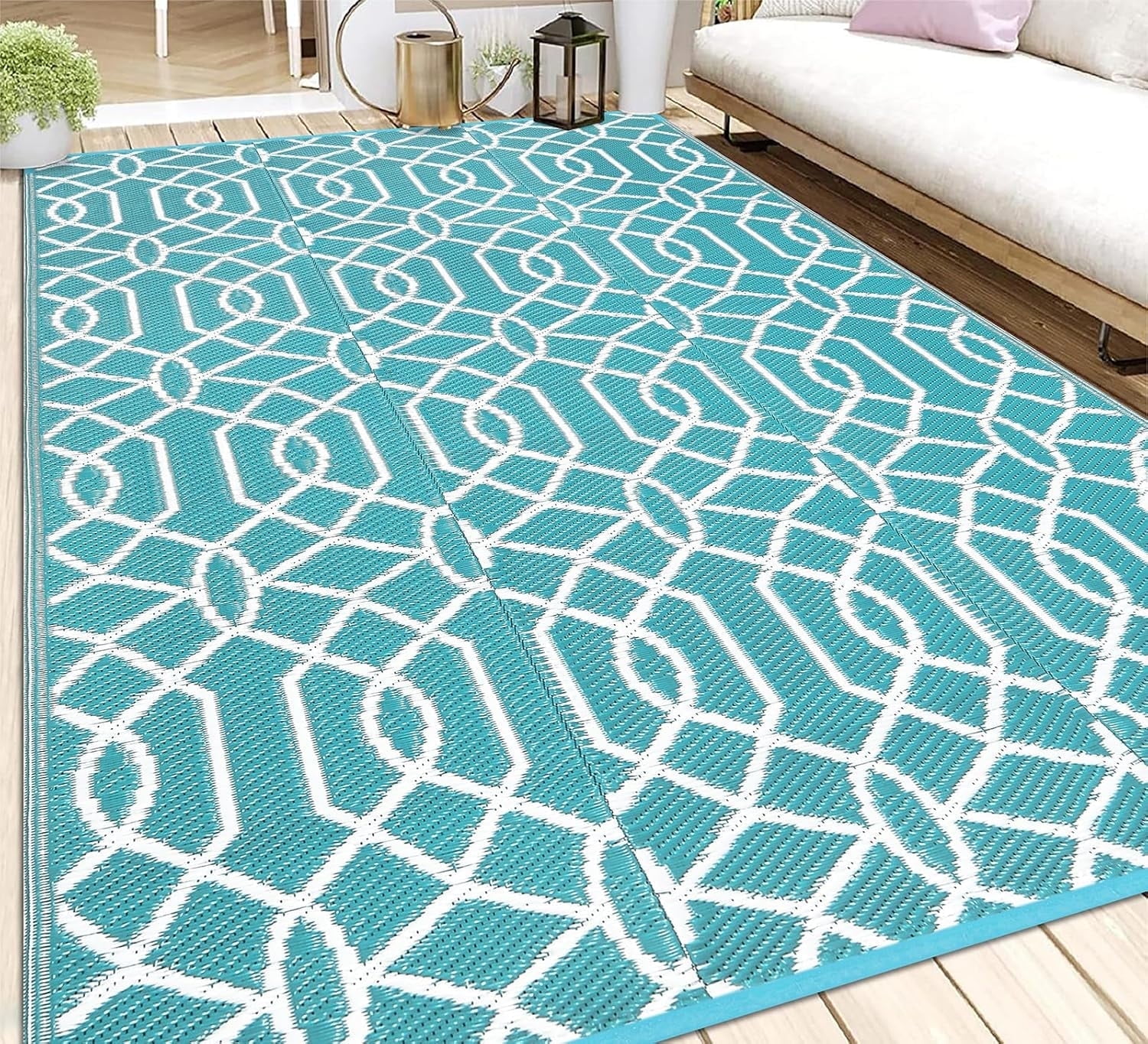 MJIAexp 6' x 9' Outdoor Rugs for Patio, Curved Geometric RV Outdoor Rug ...