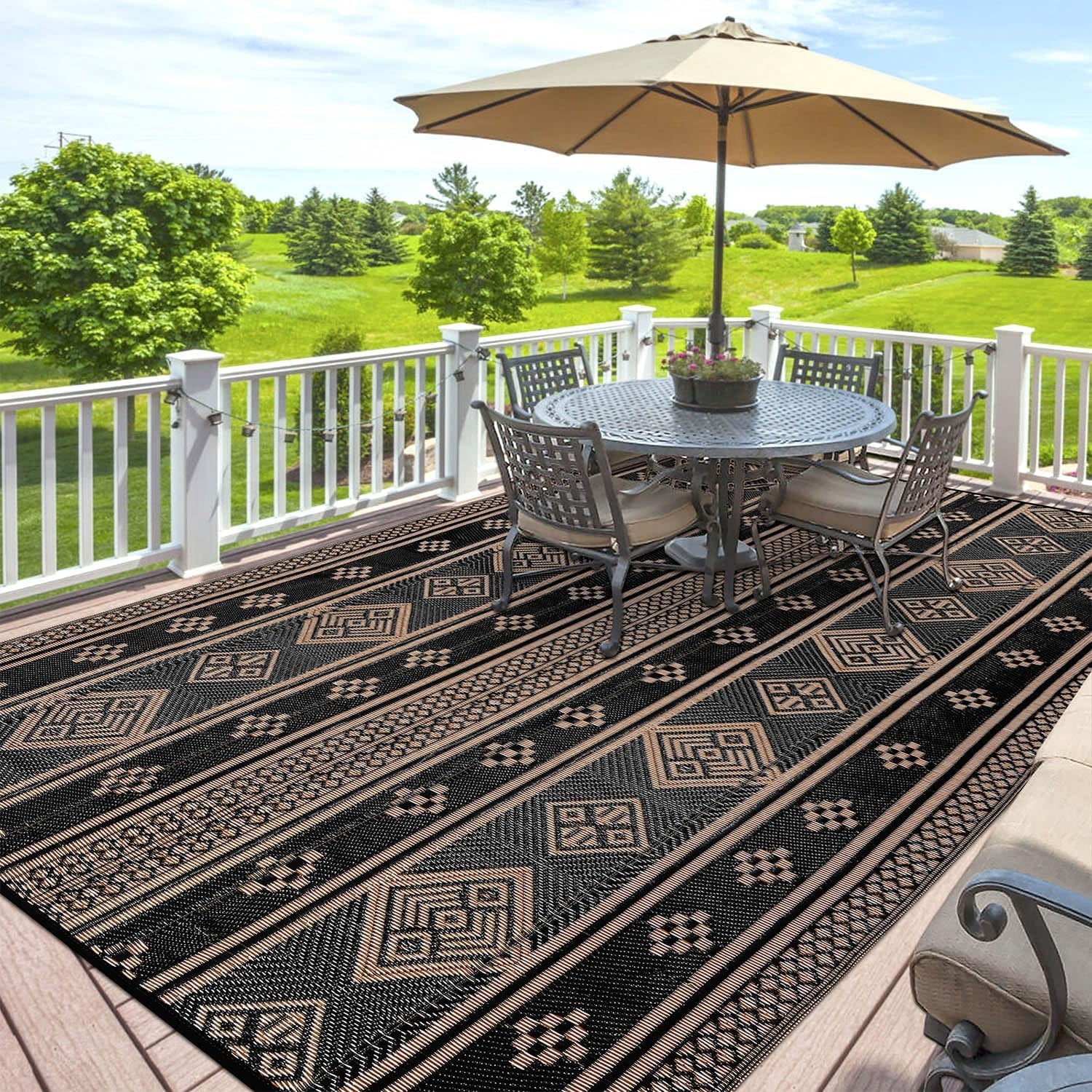 MJIAexp 5' x 8' Outdoor Rugs for Patio, Curved Geometric UV-Coated ...
