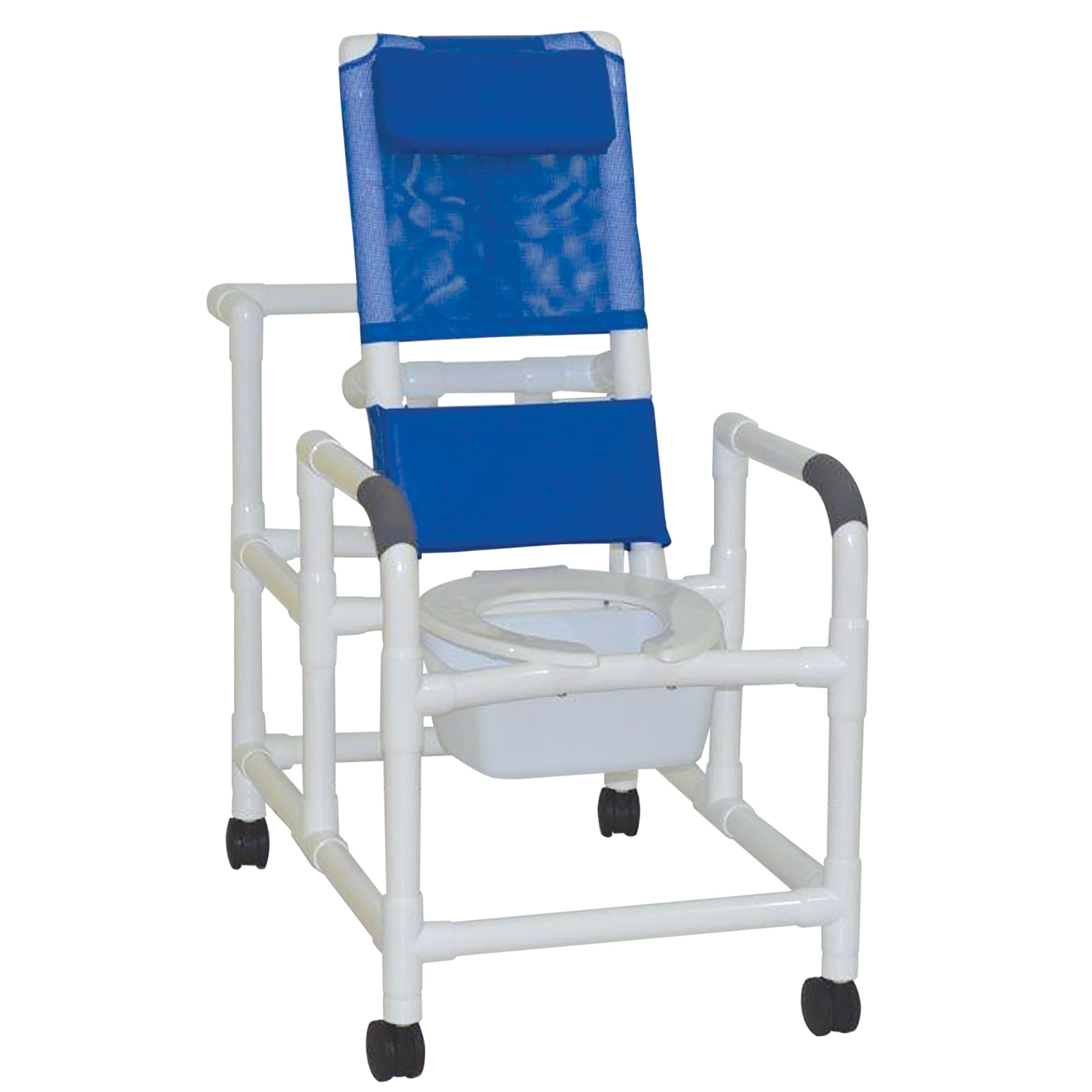 MJM International Reclining shower chair with deluxe elongated open front commode seat, slide ...