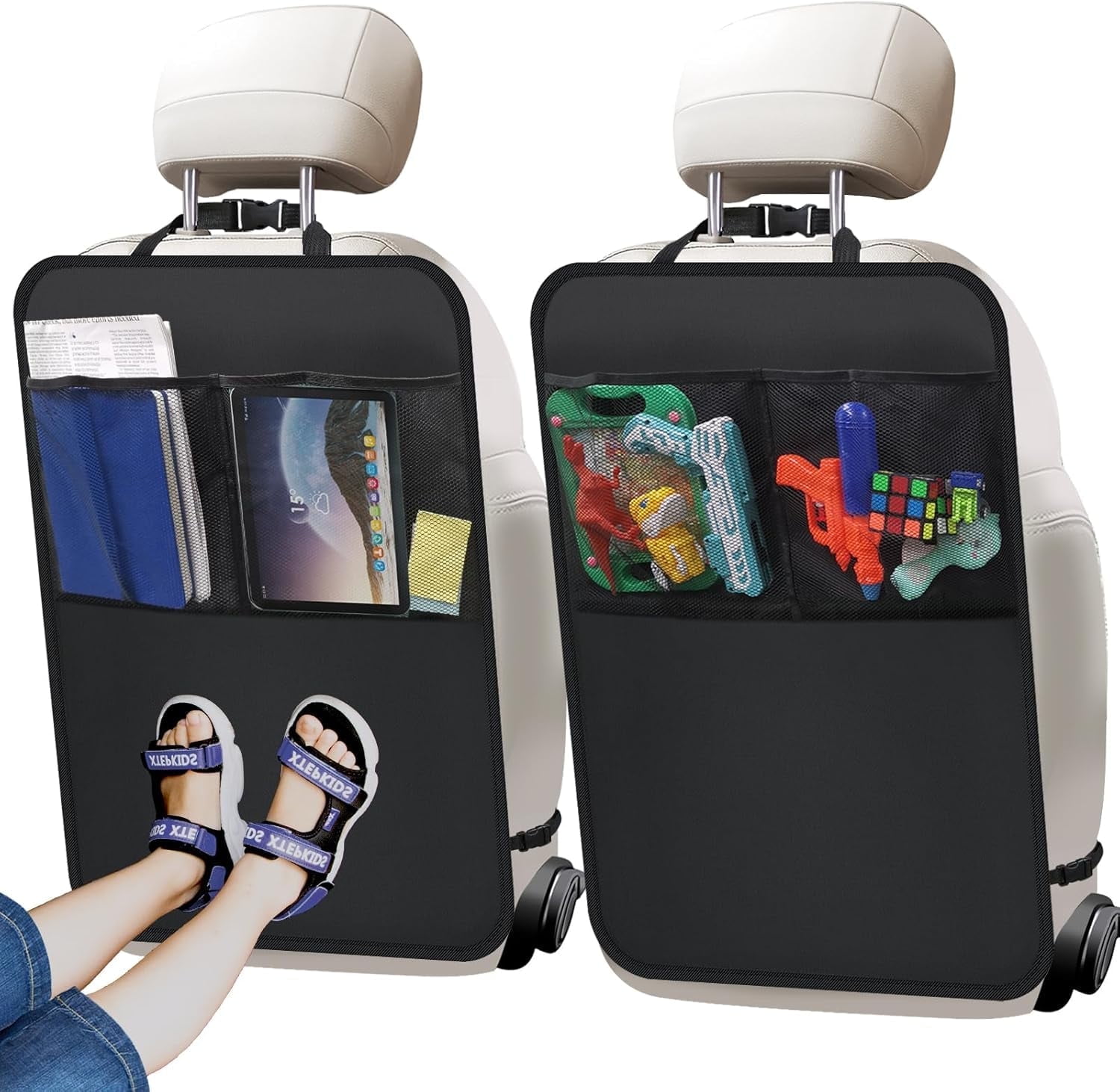 MJS 2 Pack Back Seat Protector Waterproof Car Kick Mats with 2 Storage ...