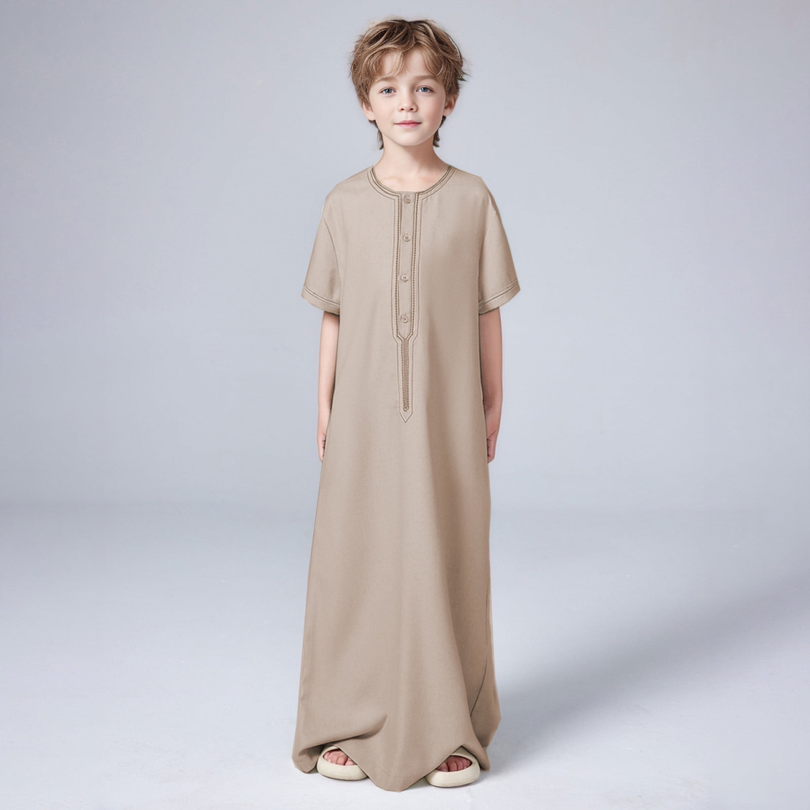 MJTBGFSWG Boys Short Sleeve Arabic Thobe Thobe Short Sleeve Embroidery ...