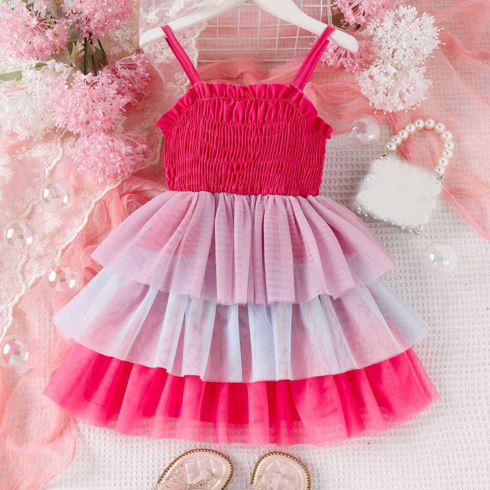 MJTBGFSWG Girls Clothes Toddler Girls Sleeveless Rainbow Ruffles Dress ...