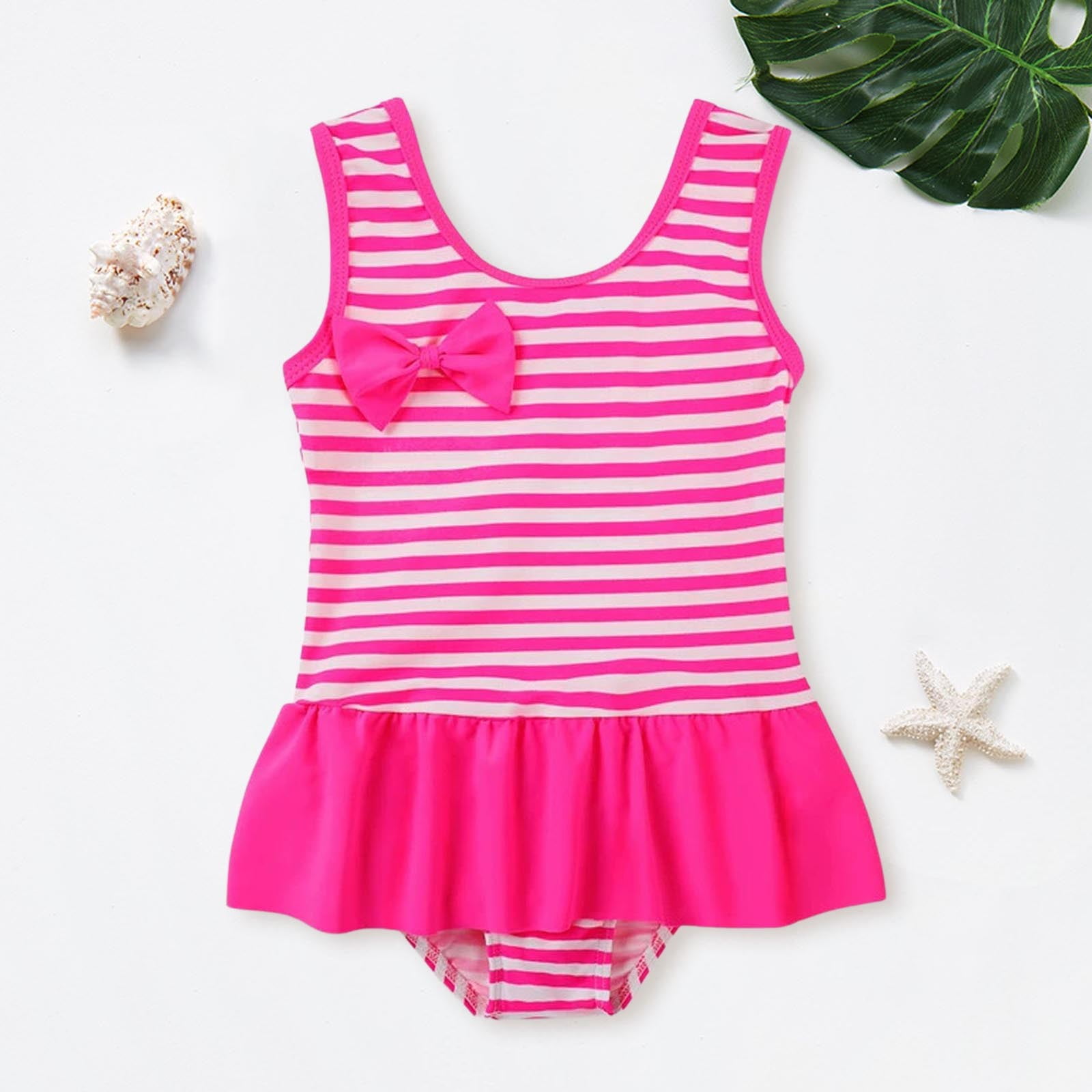 MJTBGFSWG Toddler Swimsuit Girls' Striped Bow and Ruffle Edge Swimsuit ...