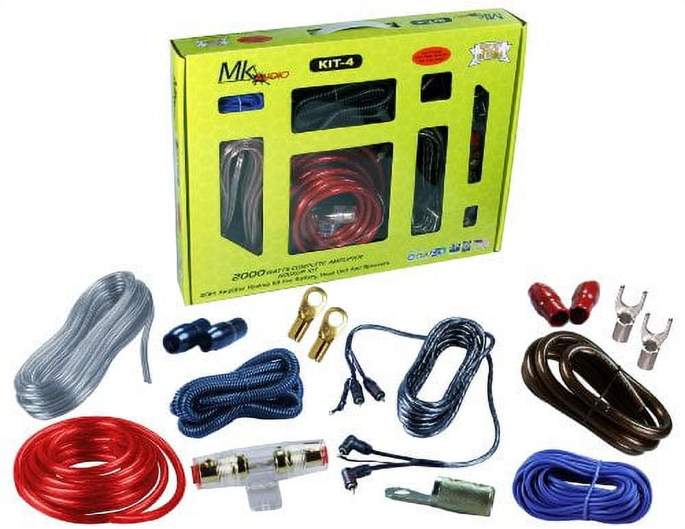 MK Audio KIT4 2000W Car Audio Marine Blue 4 Gauge Pro AMP Amplifier Power Wiring Kit - Walmart.com