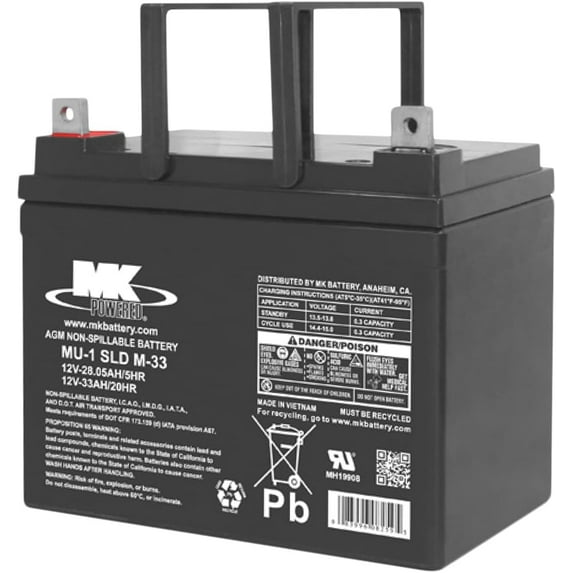 MK Battery MU-1 SLD M-33 Rechargeable Sealed Lead-Acid Battery 12V 33AH - Walmart.com