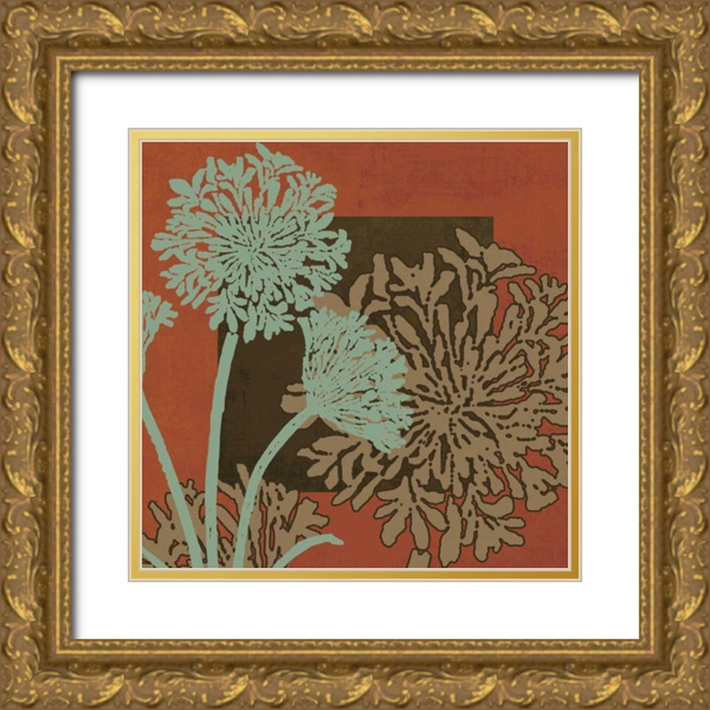 MK Designs 15x15 Gold Ornate Wood Framed with Double Matting Museum Art Print Titled - Floral ...