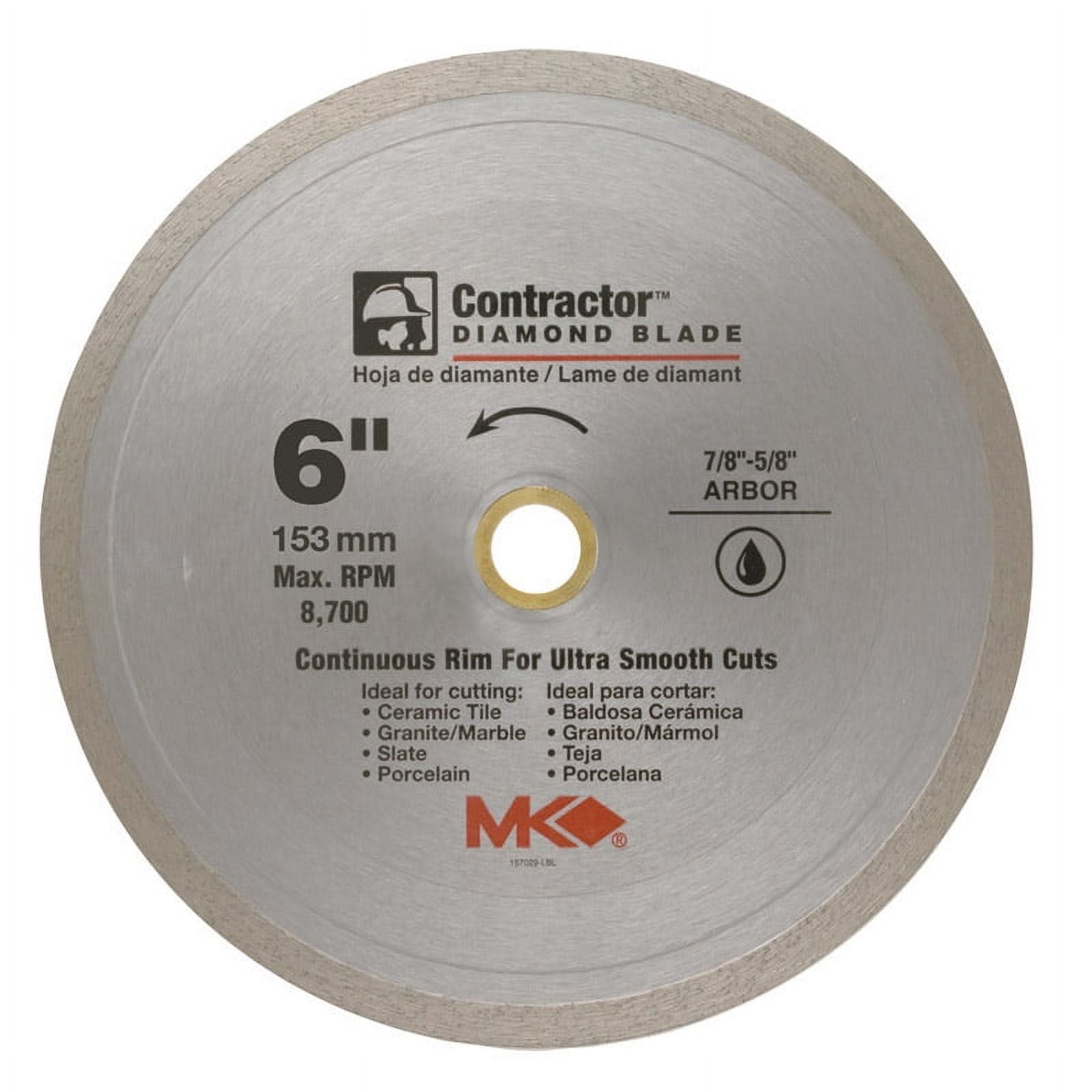 MK Diamond 6 in. Dia. x 7/8 in. Contractor Diamond Continuous Rim ...