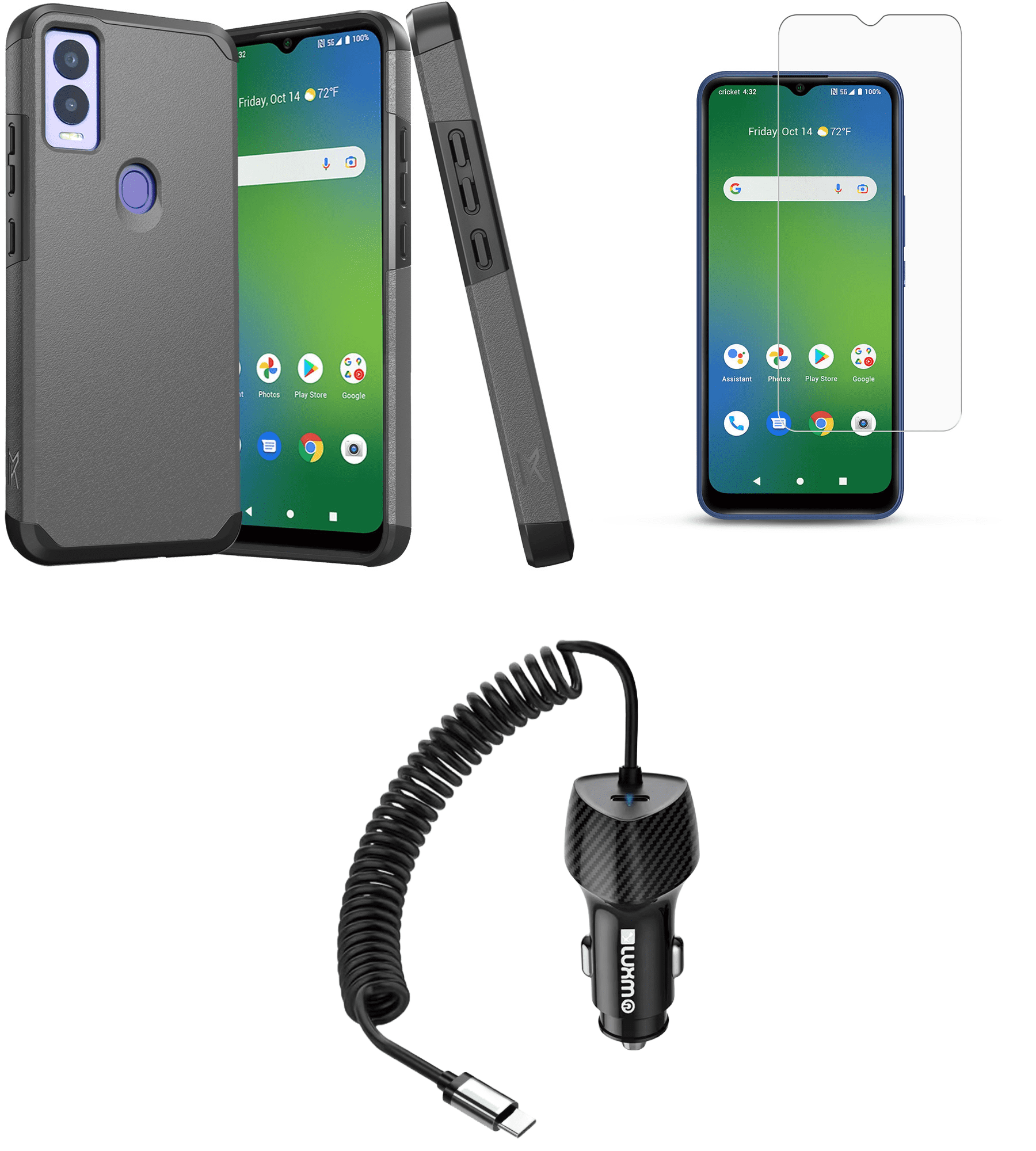 MK Dual Layer Slim Case for Cricket Magic 5G Bundled with Tempered ...