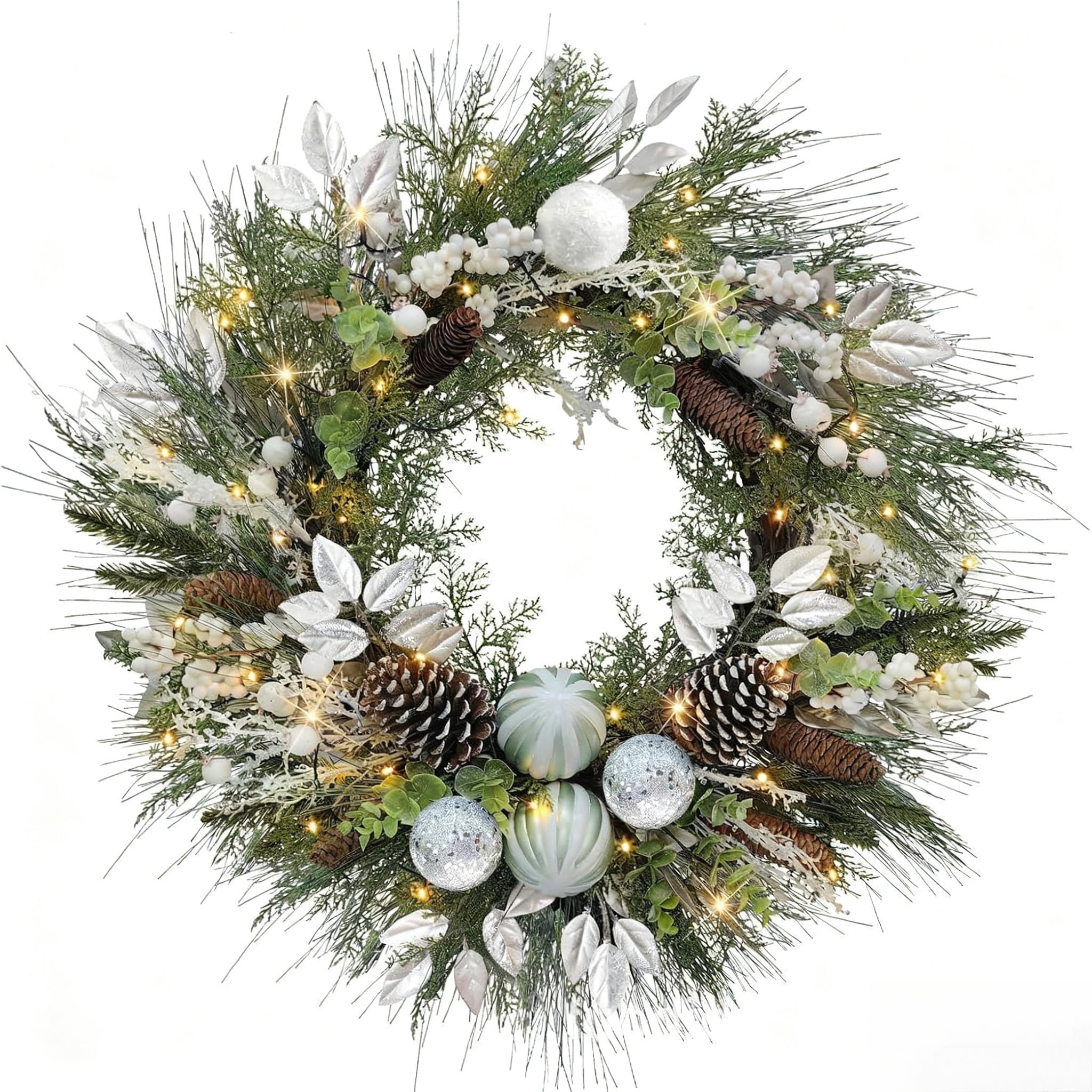 MK Gdledy 20 Inch Christmas Wreath, Artificial Pine Cones,Frosted ...