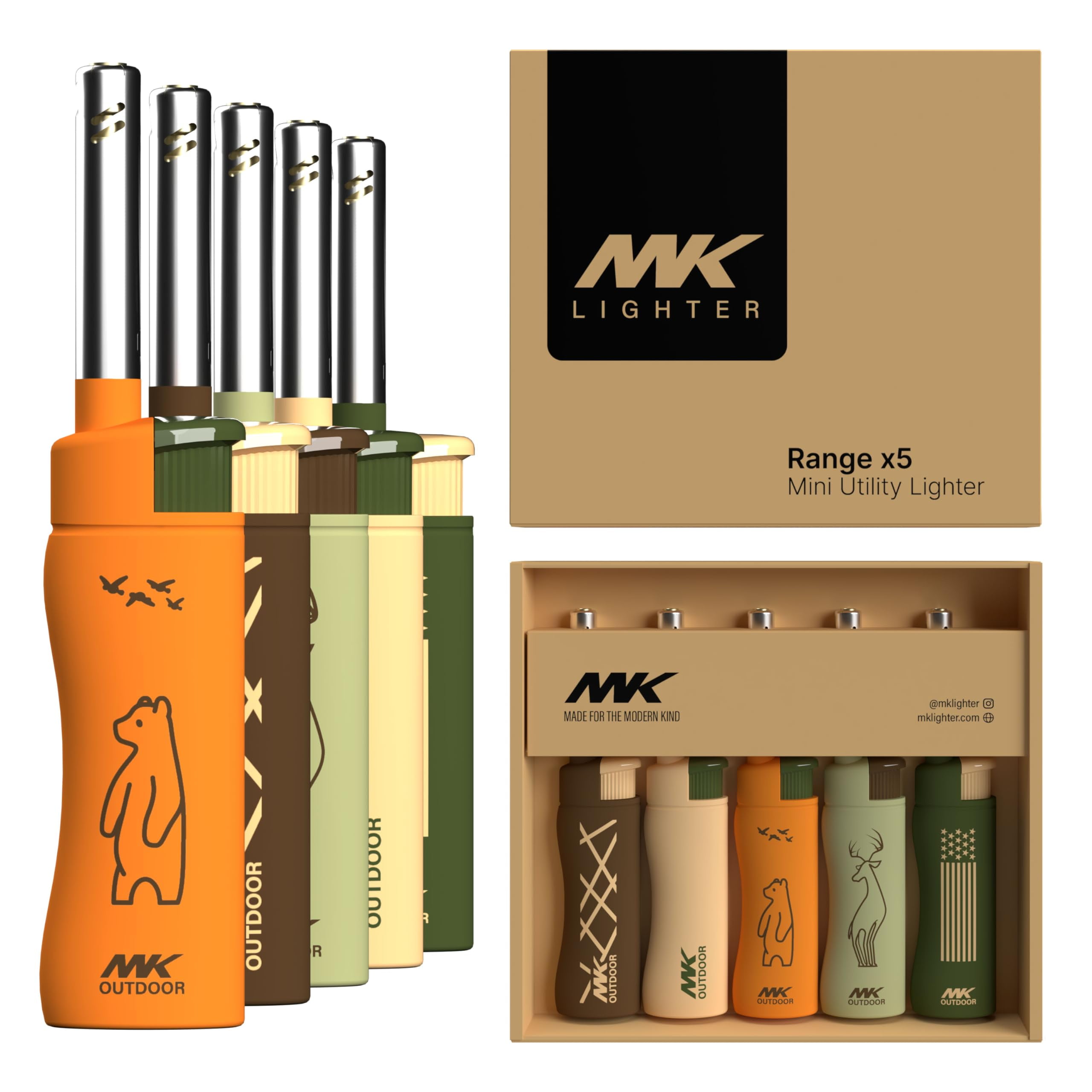 MK Lighter 5pcs. Outdoor Series Candle Lighters, Windproof Torch Flame ...