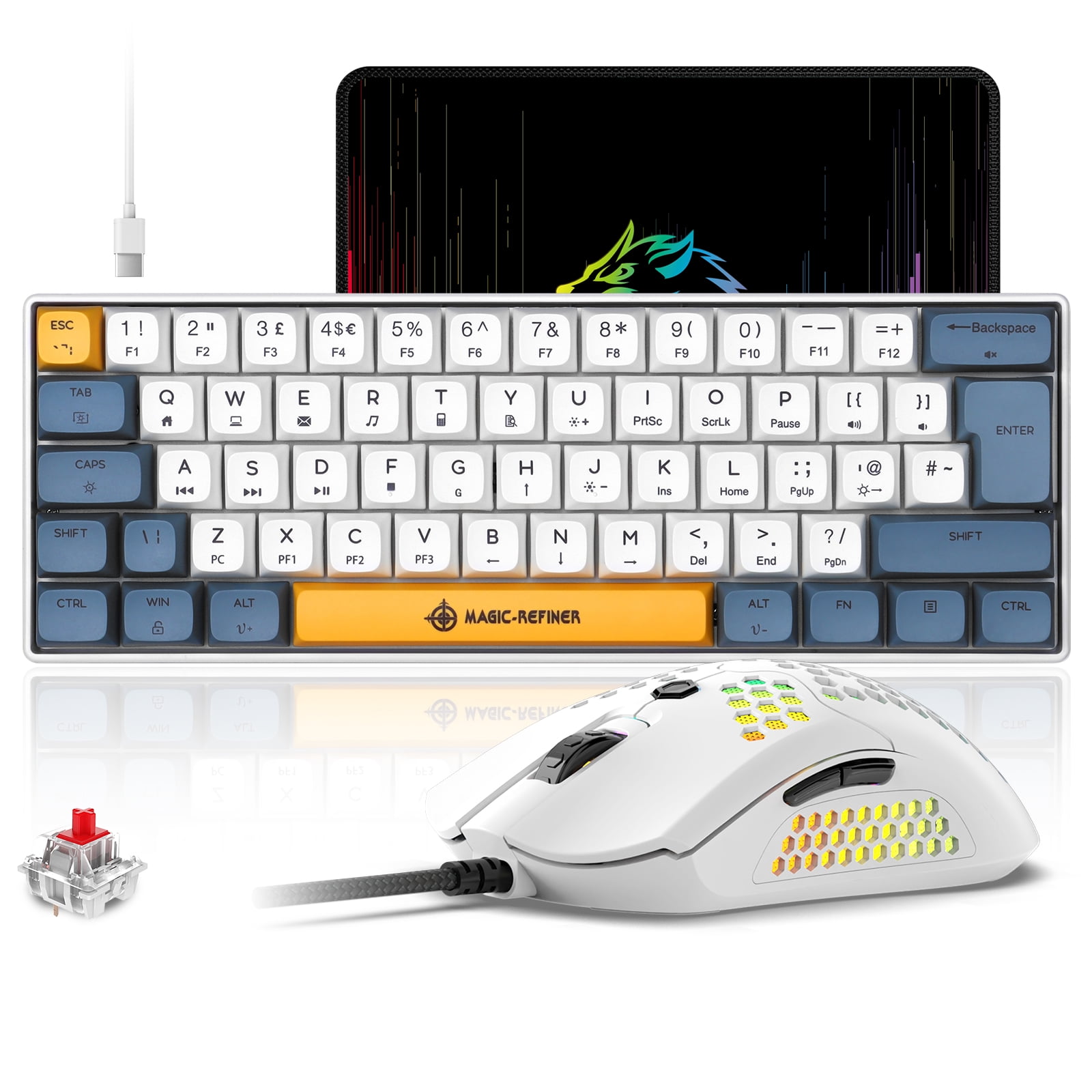 MK21 68 Keys Wired Mechanical Gaming Keyboard and Mouse,RGB LED Backlit ...