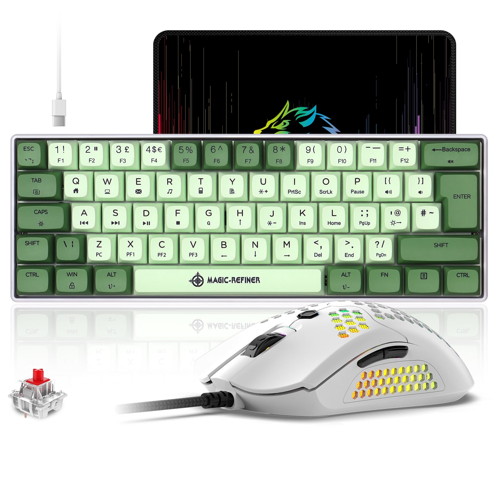 MK21 Compact Mini RGB Glowing PC Gaming Keyboard and Mouse, Wired 68 ...